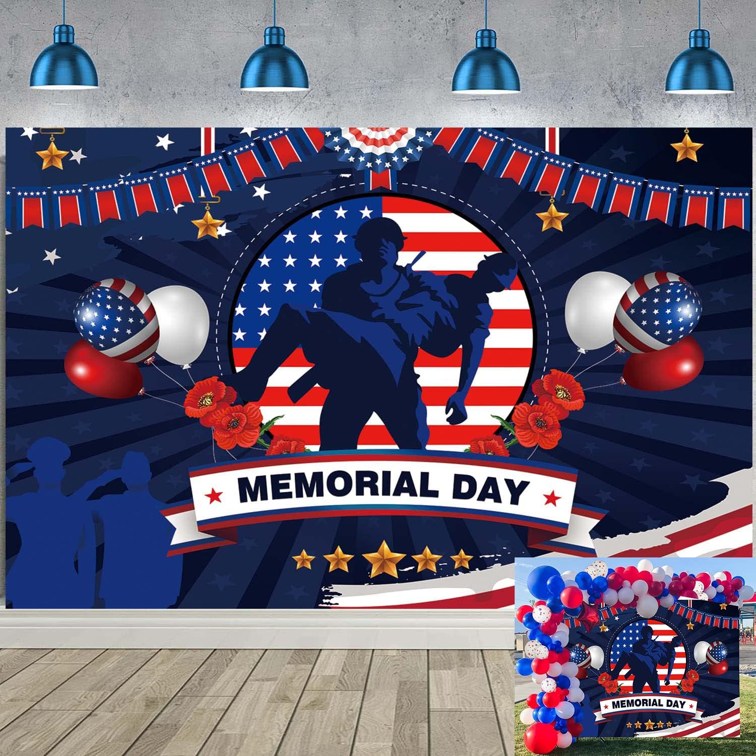 Amazon.com : Memorial Day Backdrop Remember and Honor Banner Thank You ...