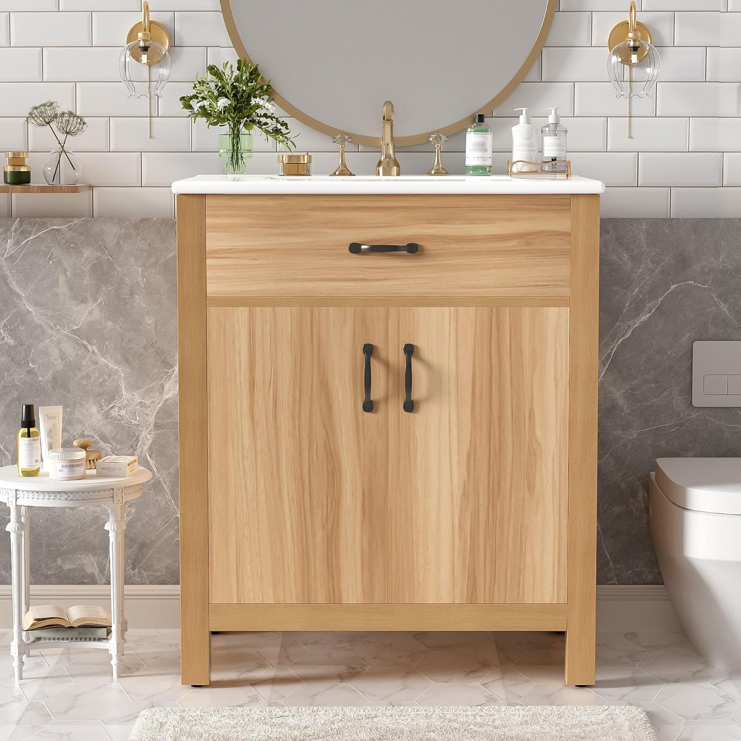 Amazon.com: GDFStudio 30" Bathroom Vanity with Ceramic Sink, Solid Wood ...