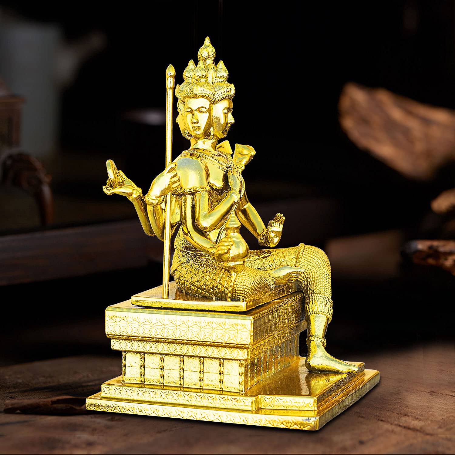 Golden Alloy Thai Sitting Brahma 4”Tall Indoor Erawan Shrine Phra Phrom ...