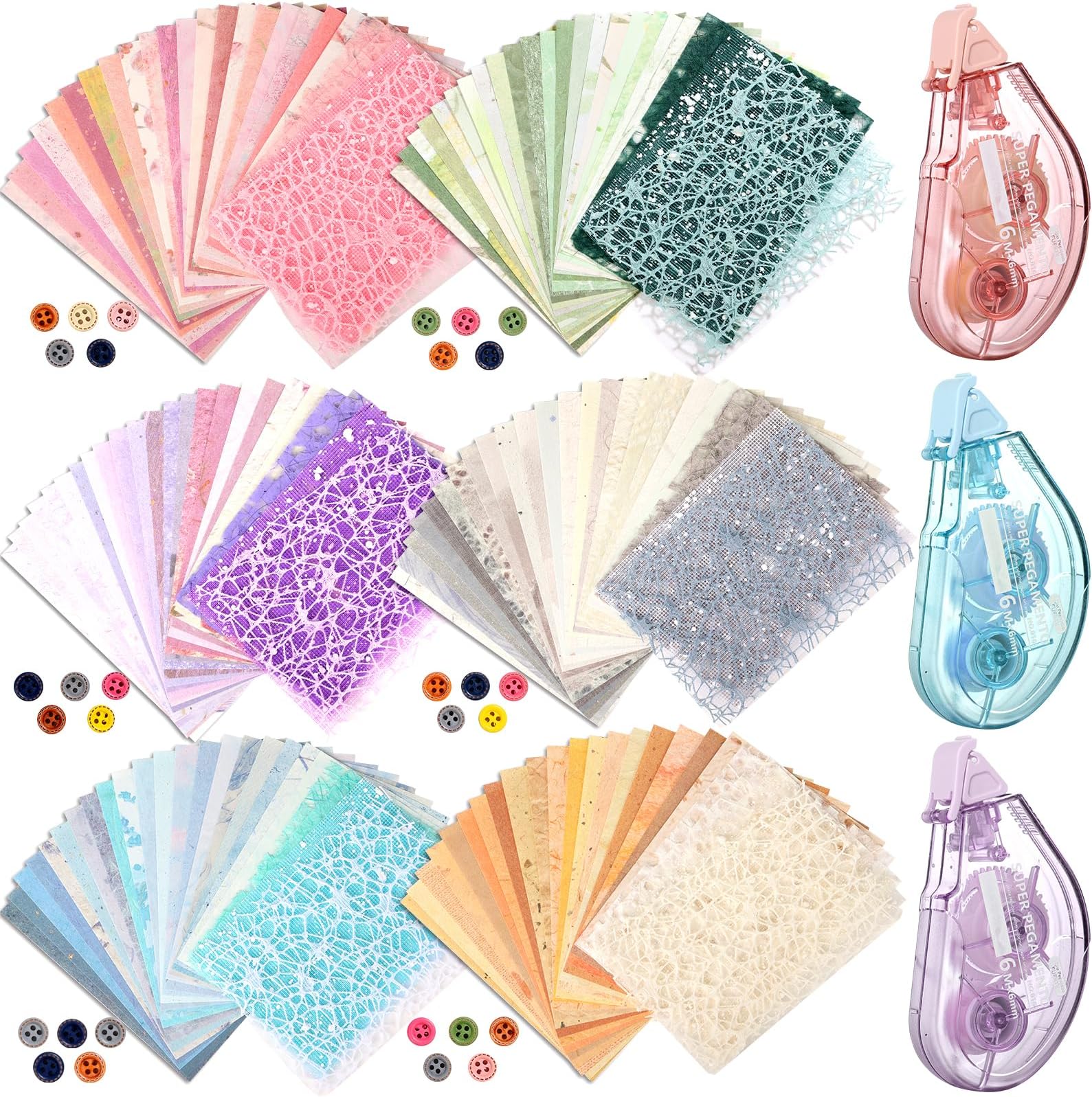Amazon.com : 156 Sheets Textured Scrapbook Paper & Mesh Fabric Assorted ...