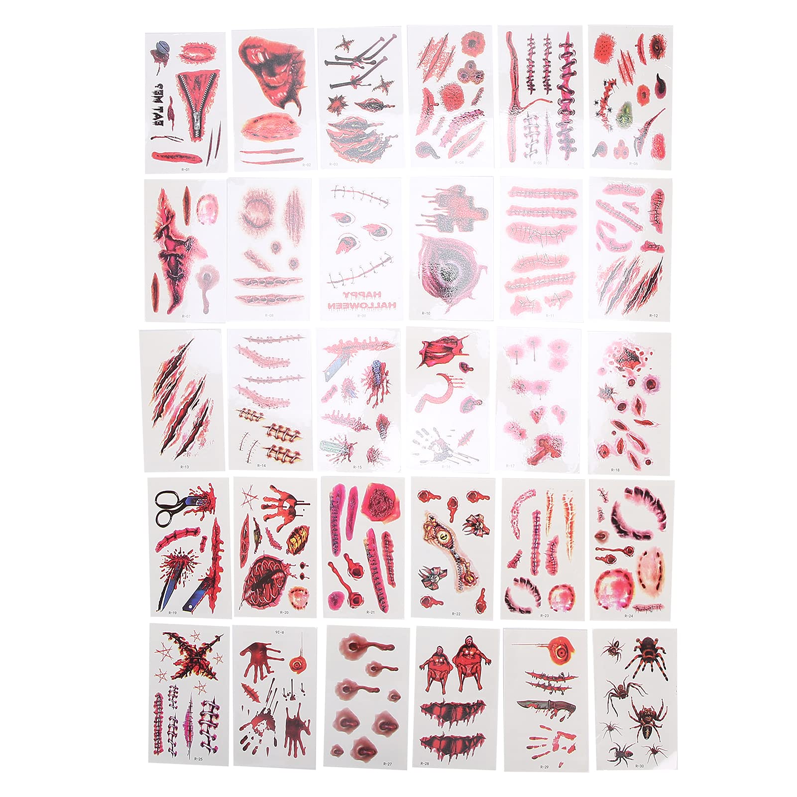 Wound Tattoos Sticker 30 Sheets Realistic Blood Wound Scar Stitch ...