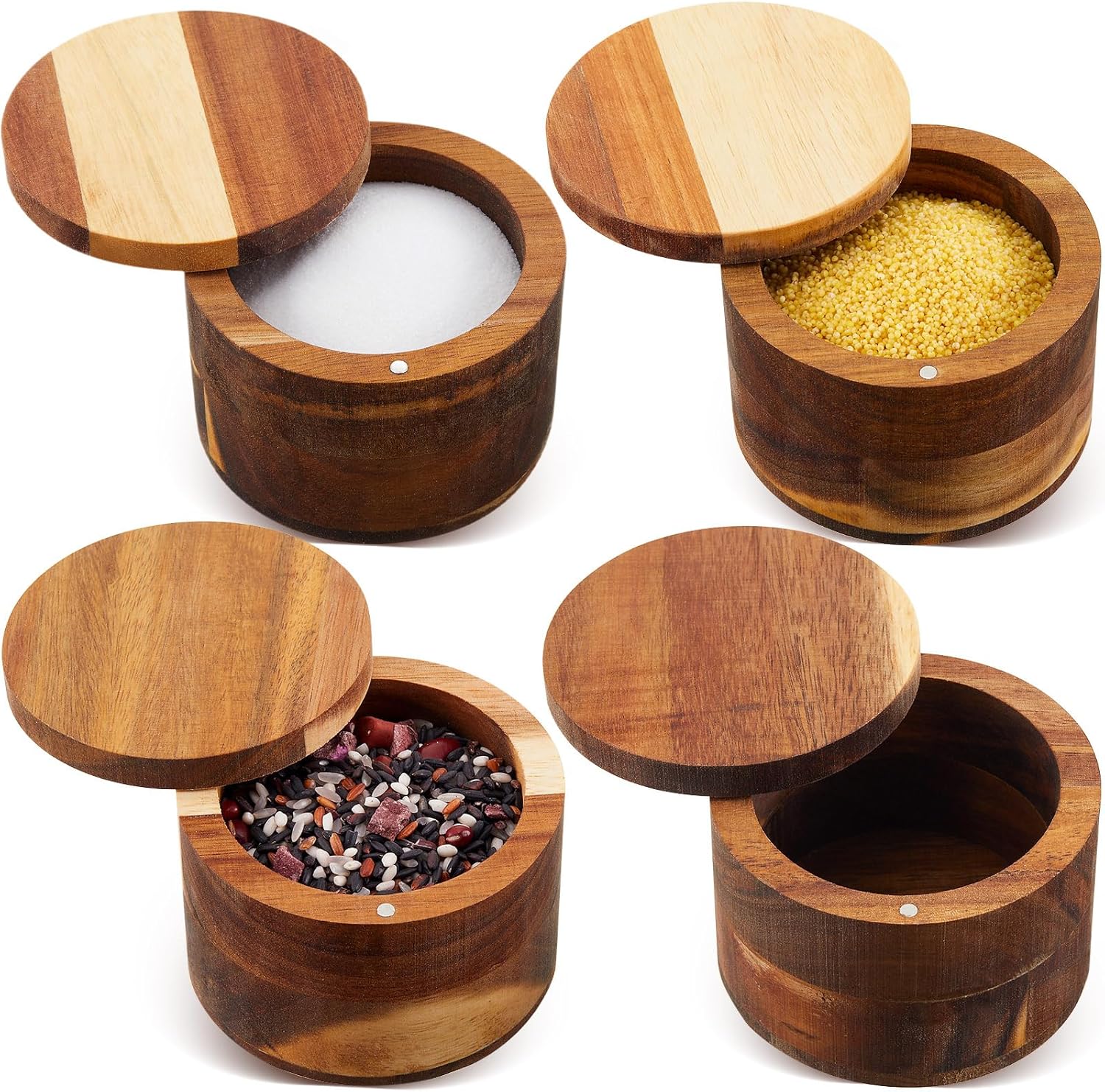 Amazon.com: Dandat 4 Pcs Acacia Wood Salt or Spice Box Acacia Wood Salt ...