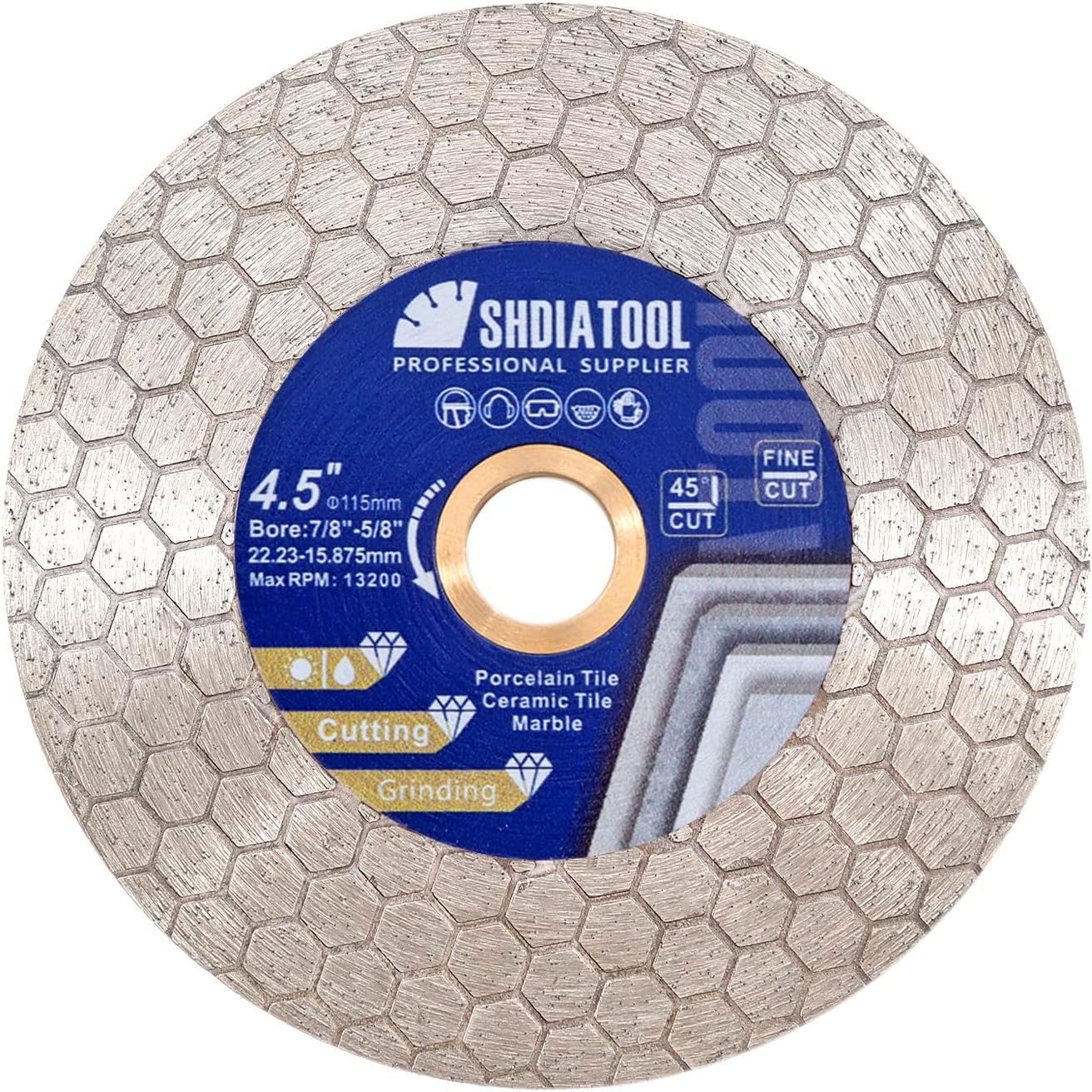 SHDIATOOL Diamond Saw Blade 4.5 inch Tile Cutting Grinding Disc Wheel 115mm for Porcelain ...