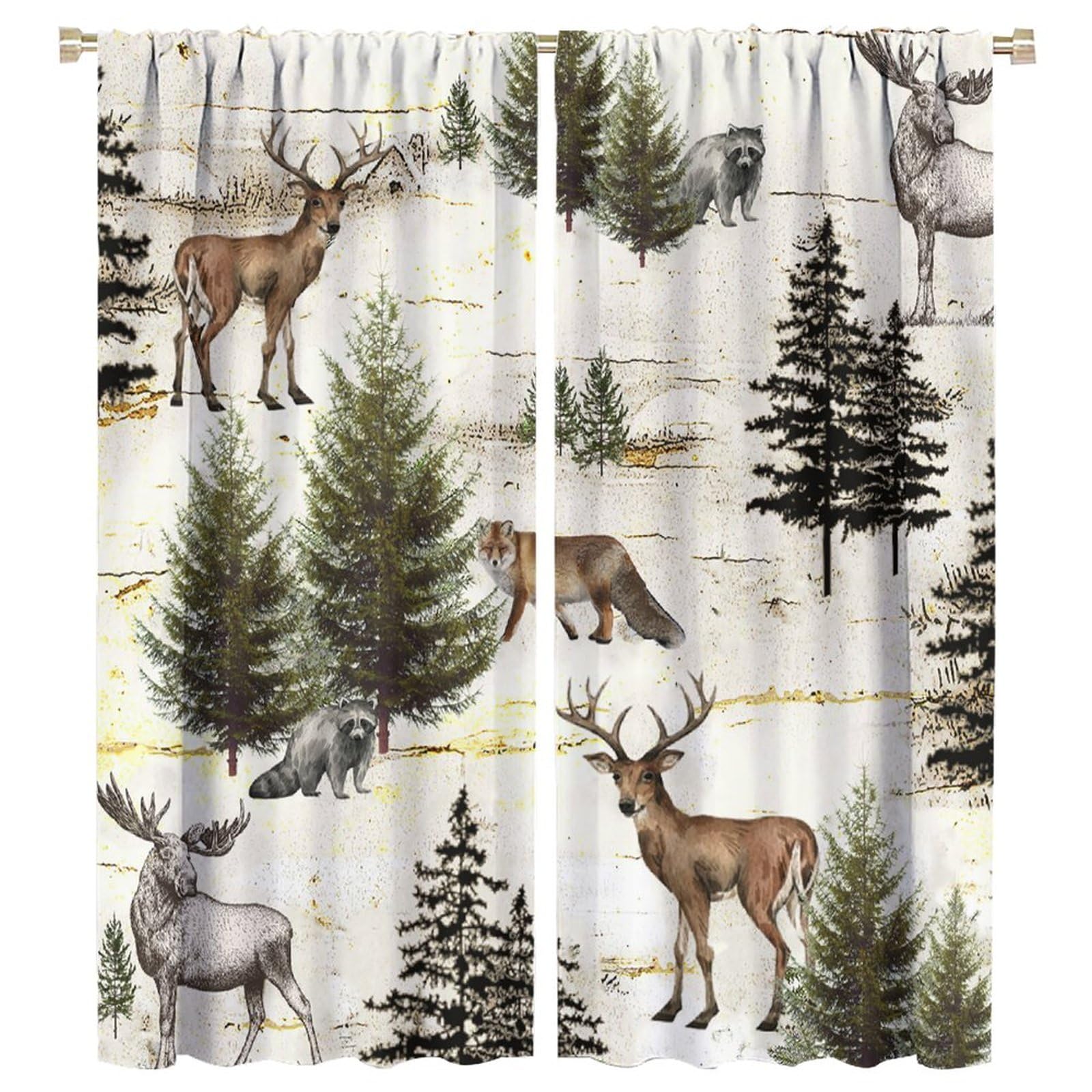 Amazon.com: Rustic Woodland Window Curtains, Wild Animal Bear Deer Fox ...