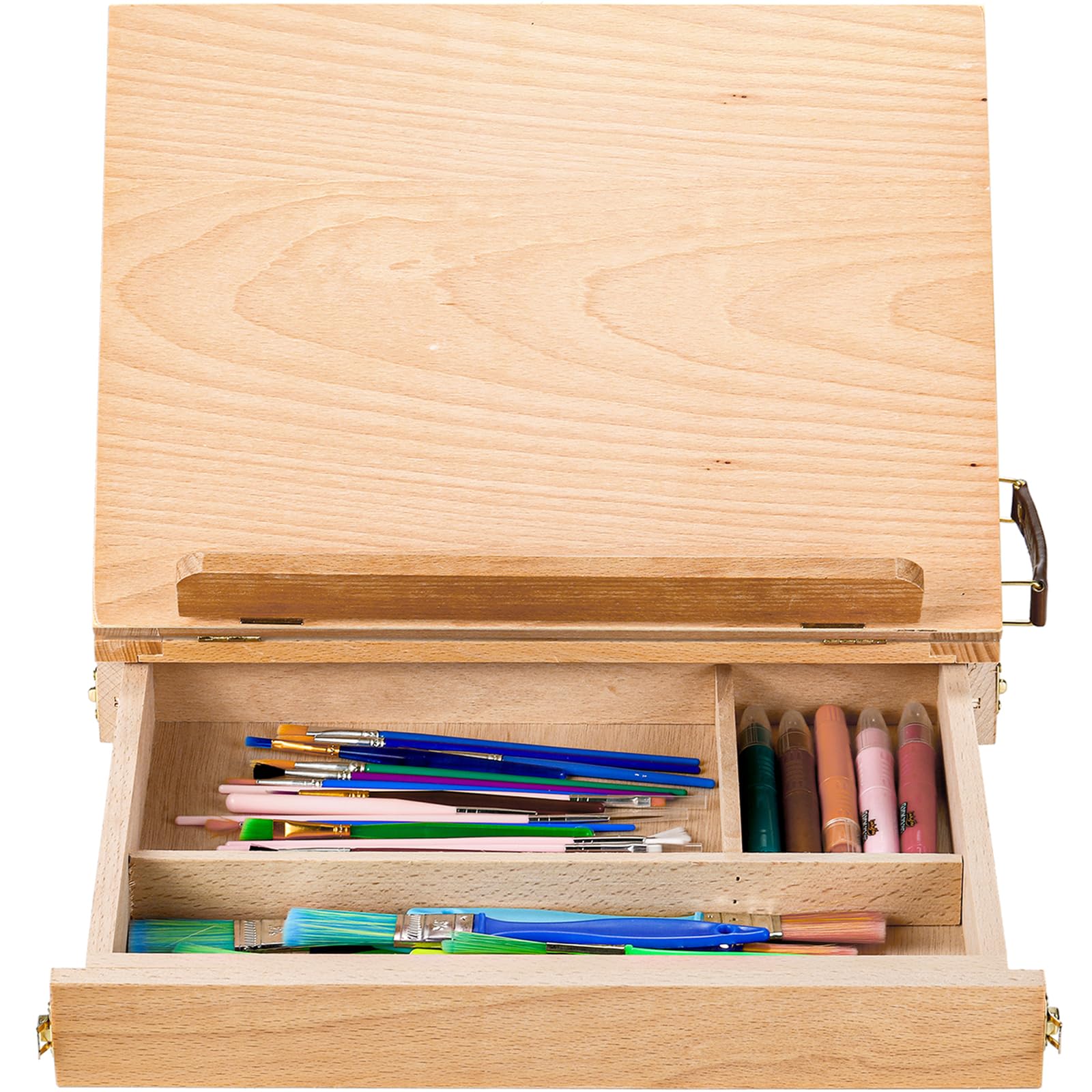 DEAYOU Wood Tabletop Easel Storage Box, Beechwood Portable Sketchbox ...