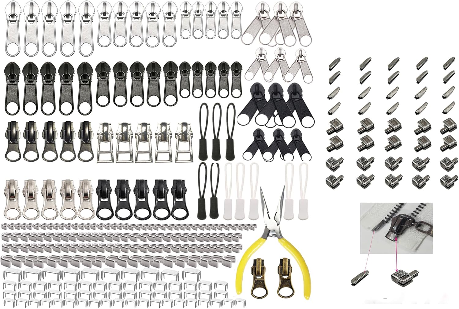 Amazon.com: Zippers Repair Kit 255 Pcs Replacement Kits with Sliders ...