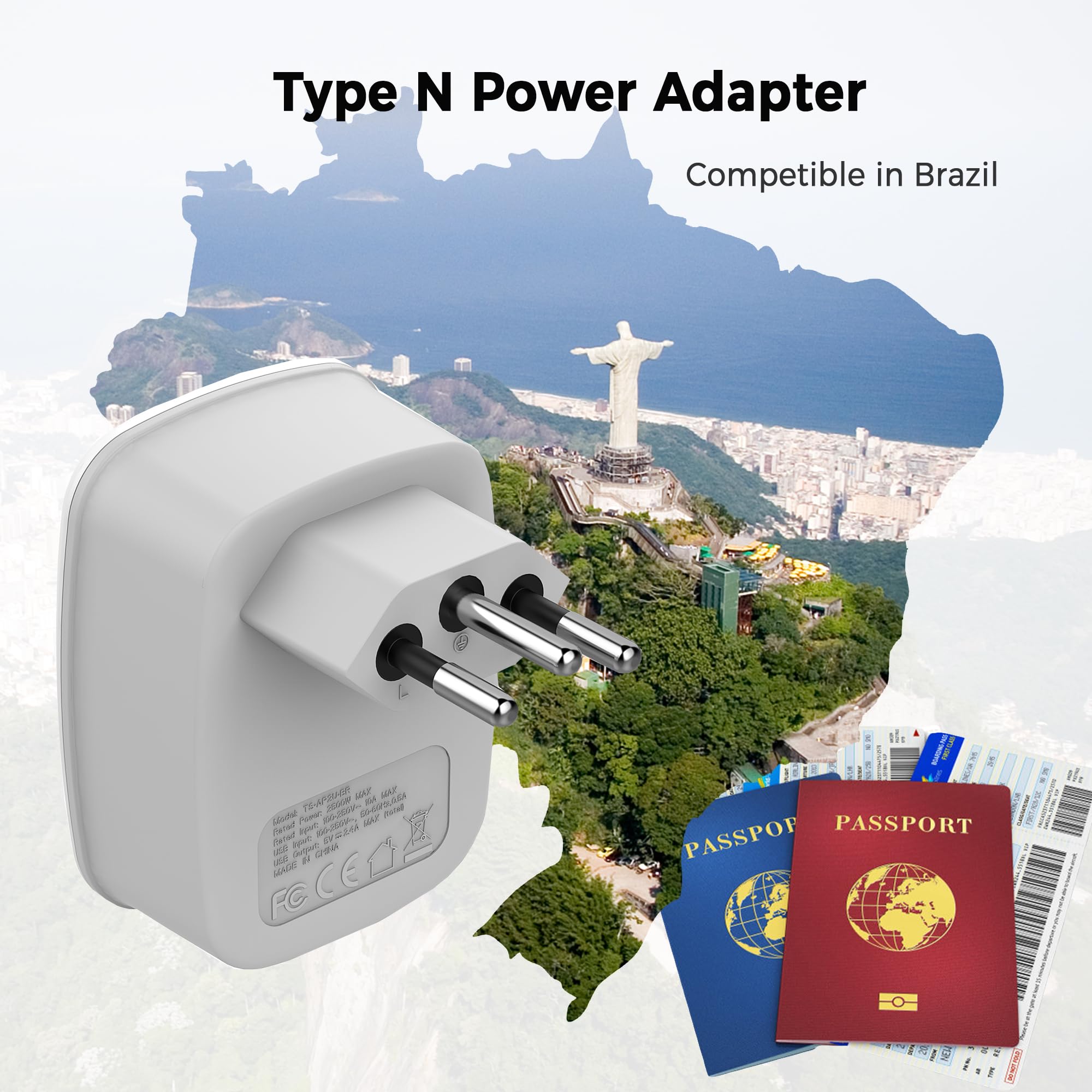 Snapklik.com : TESSAN Brazil Power Adapter Travel Plug, 3 In 1 USA ...