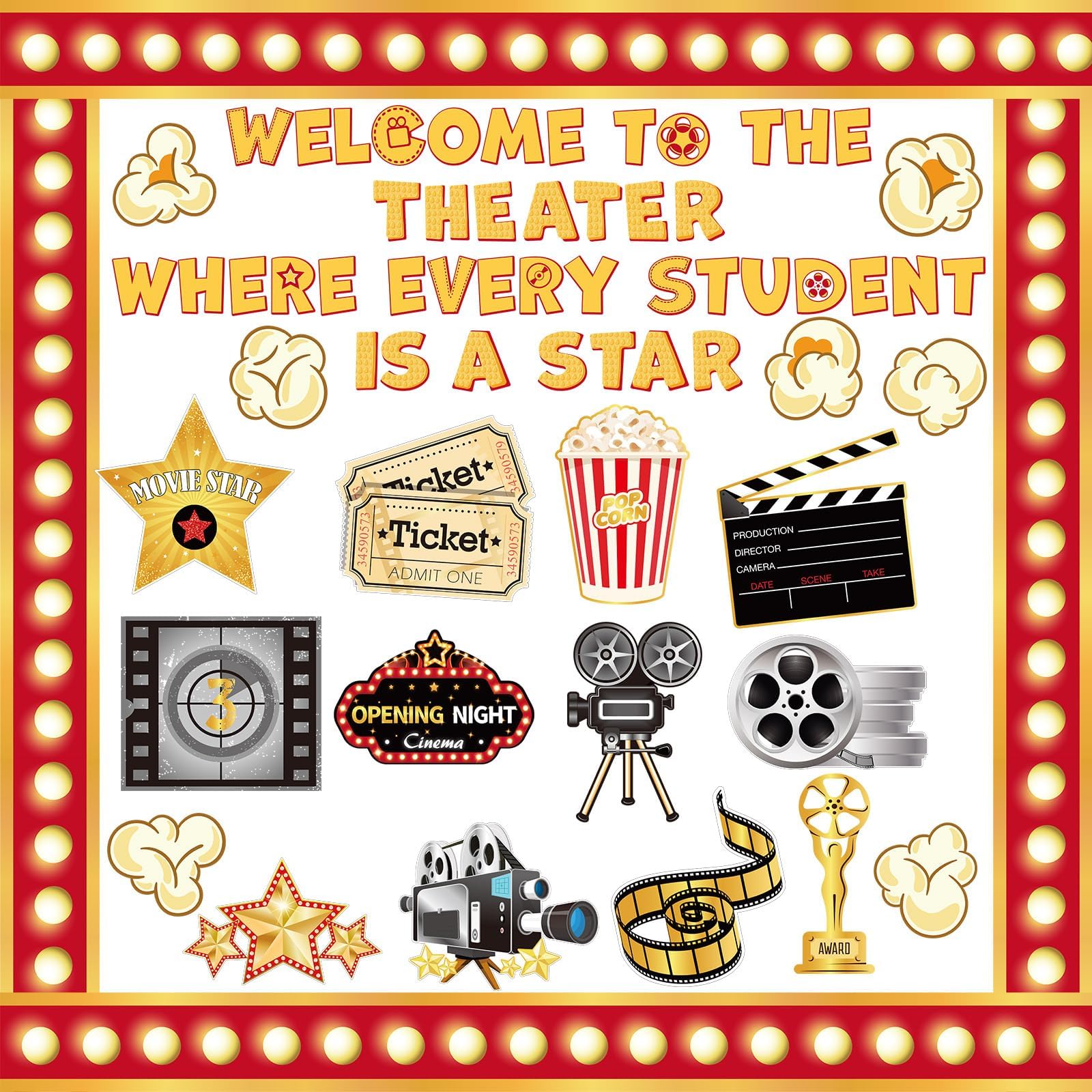 Amazon.com: Mooliwe 93 Pcs Movie Bulletin Board Set, Movie Night ...