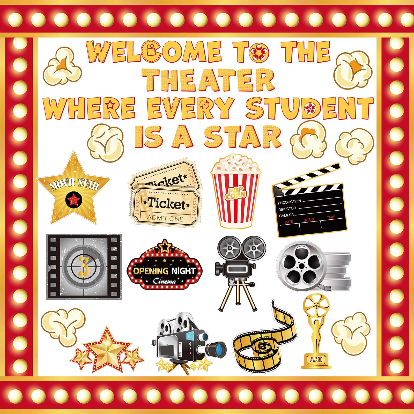 70pcs Movie Night Bulletin Board Decorations Set Classroom 70-Piece ...