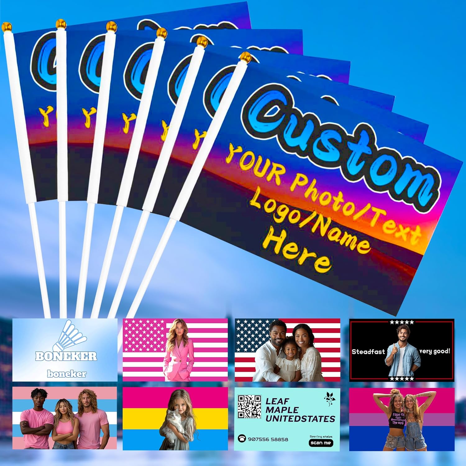 Amazon.com : Custom Mini Stick Flag Make Your Own Personalized Hand ...