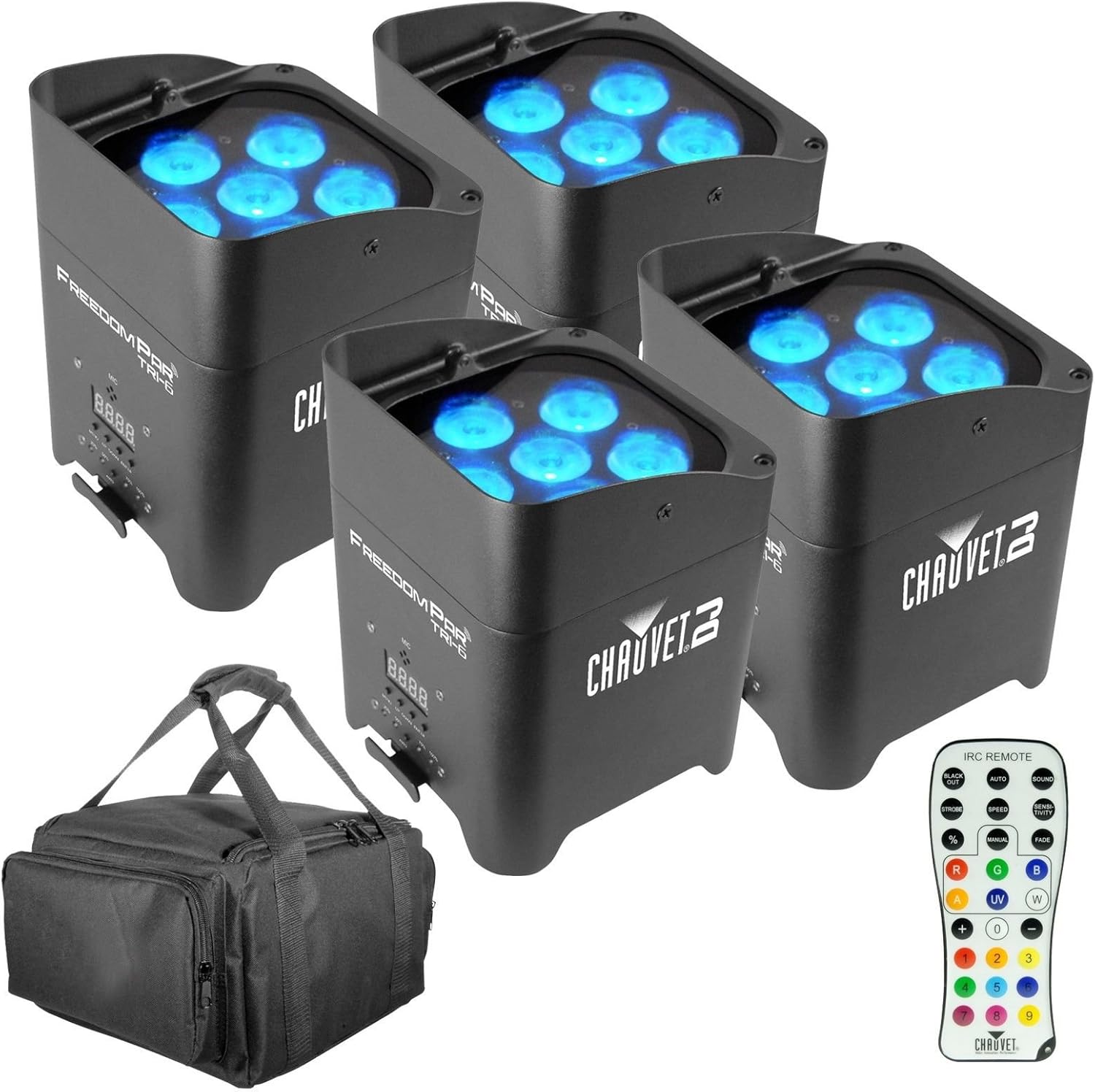 4 x Chauvet Freedom Par Tri 6 RGB LED Uplighter Battery Powered ...
