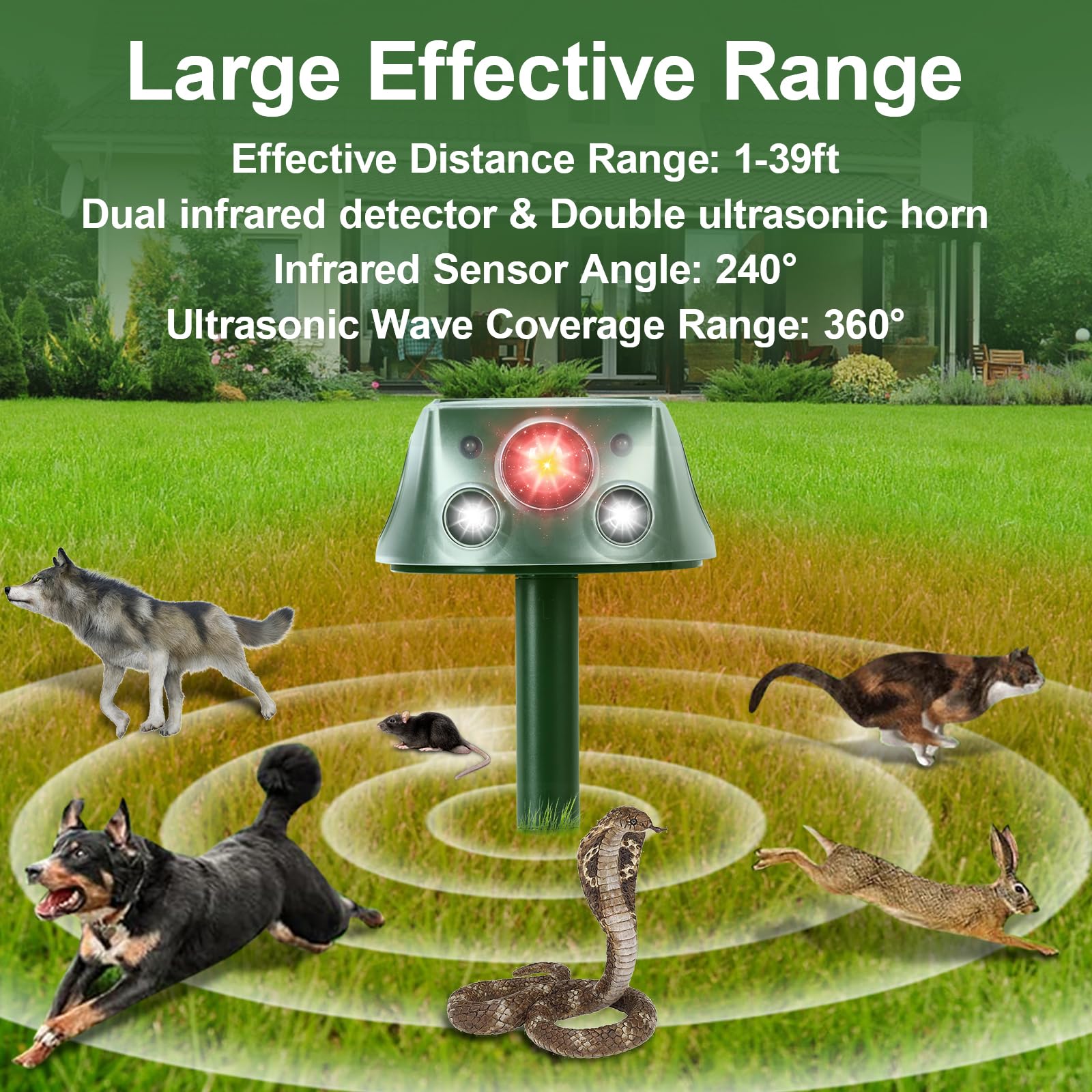 FRAMICS Solar Animal Repeller 360° Ultrasonic Animal Repellent Outdoor ...