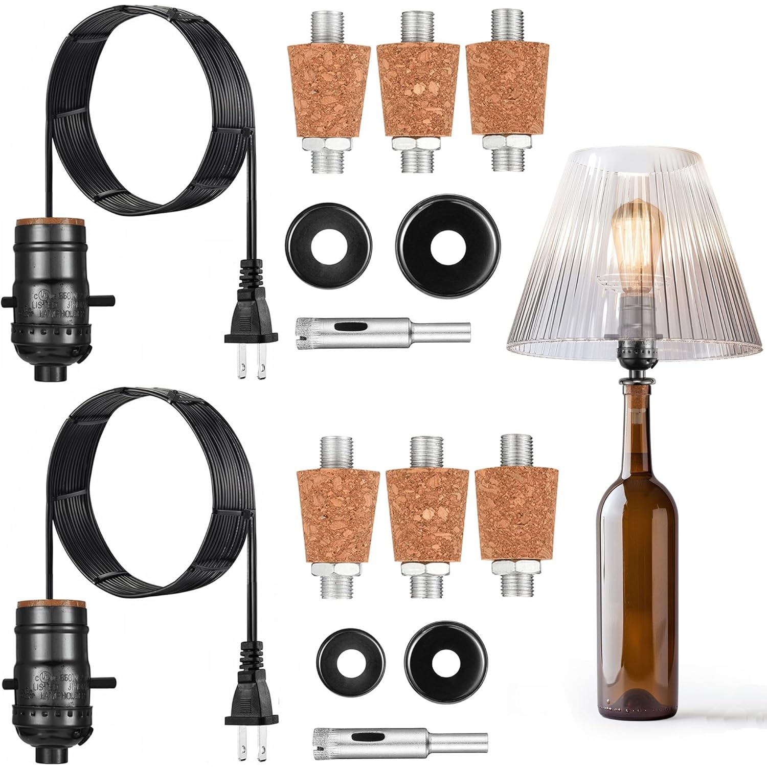 ACBungji 2 Sets Bottle Lamp Kit for Liquor Bottle, DIY Wine Bottle Lamp ...