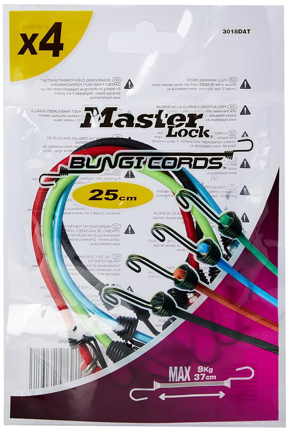 Master Lock Bungees with Hooks [Set of 4 Bungee Cords] [25 cm Bungee ...