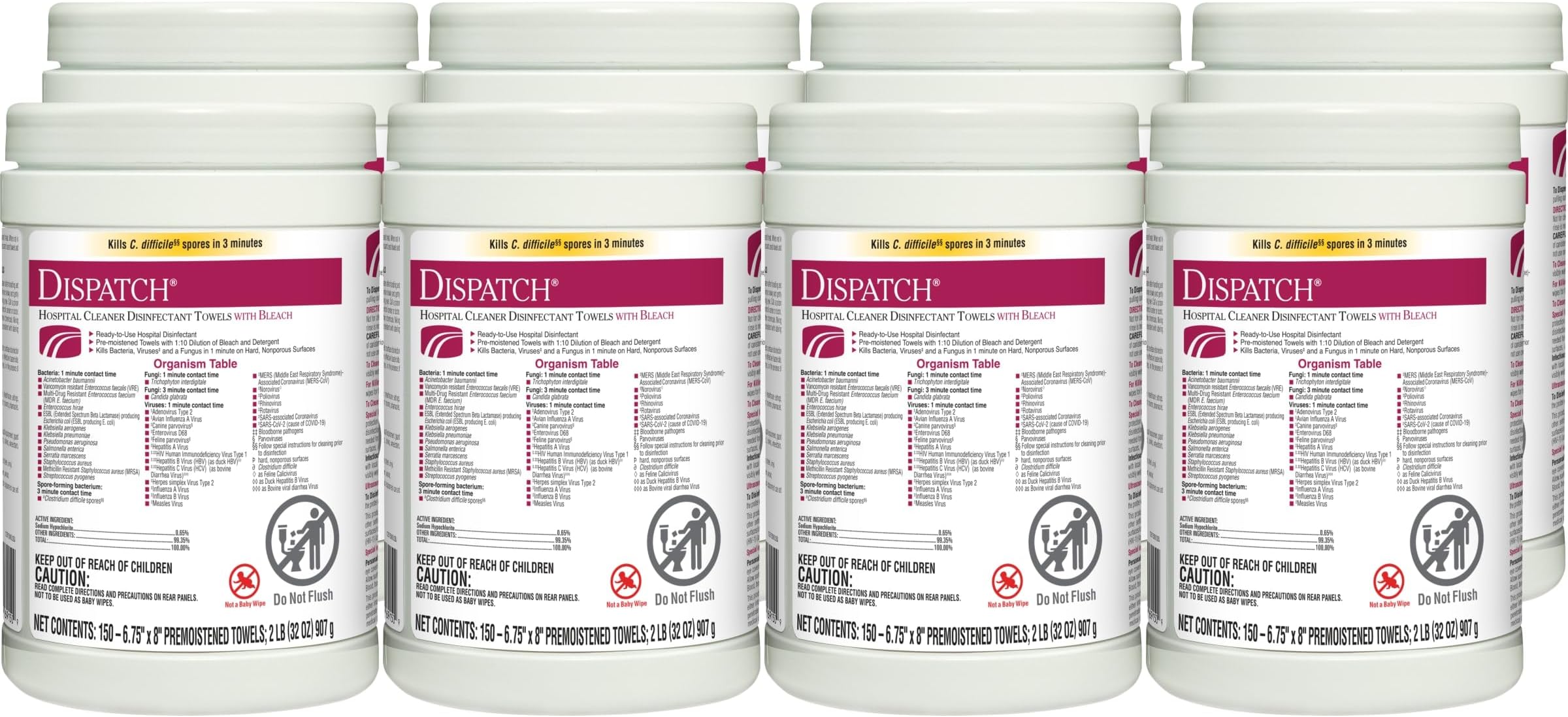 Amazon.com: Dispatch Hospital Cleaner Disinfectant Towels with Bleach ...