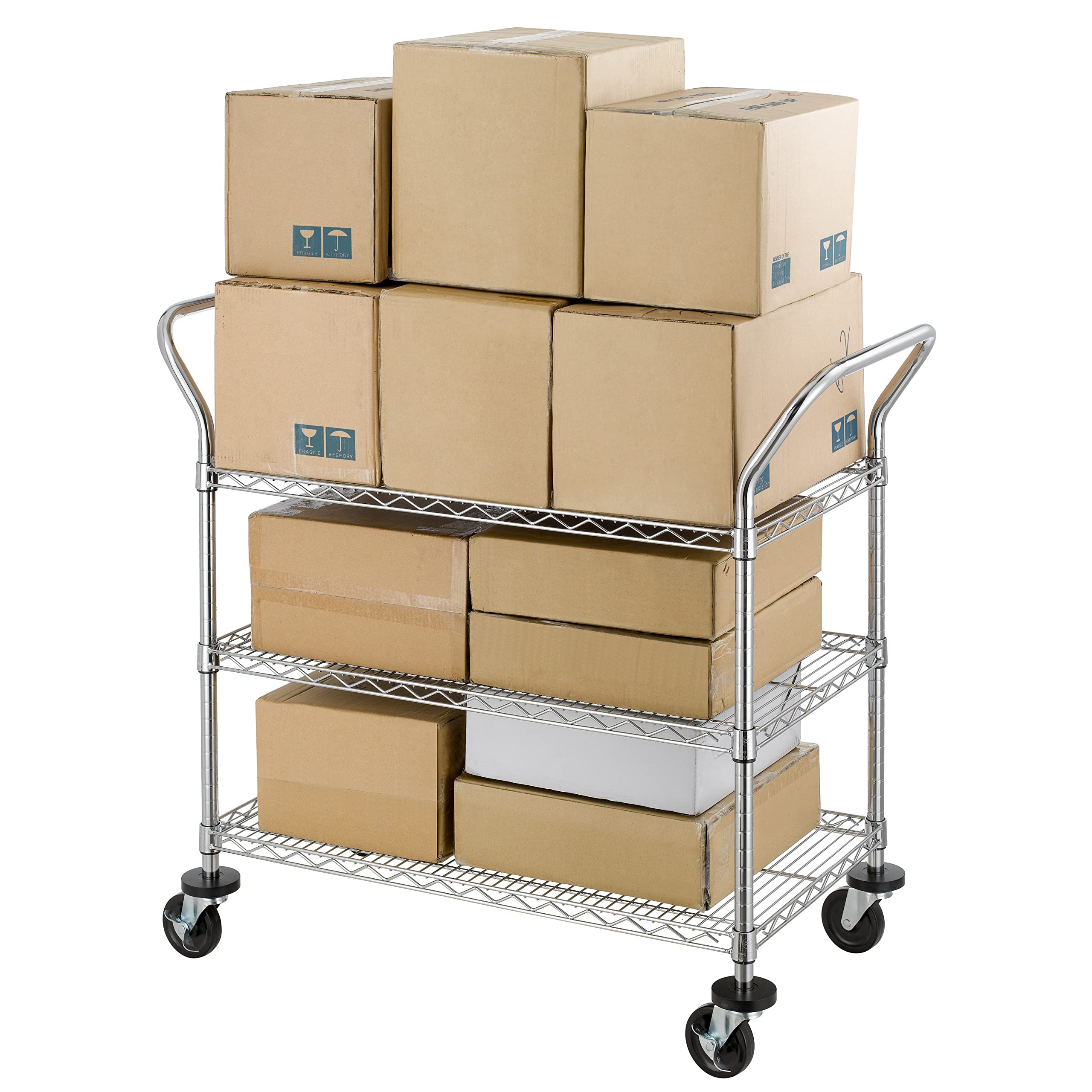 Finnhomy 3-Tier Commercial Grade Rolling Cart, Heavy Duty Utility Cart ...
