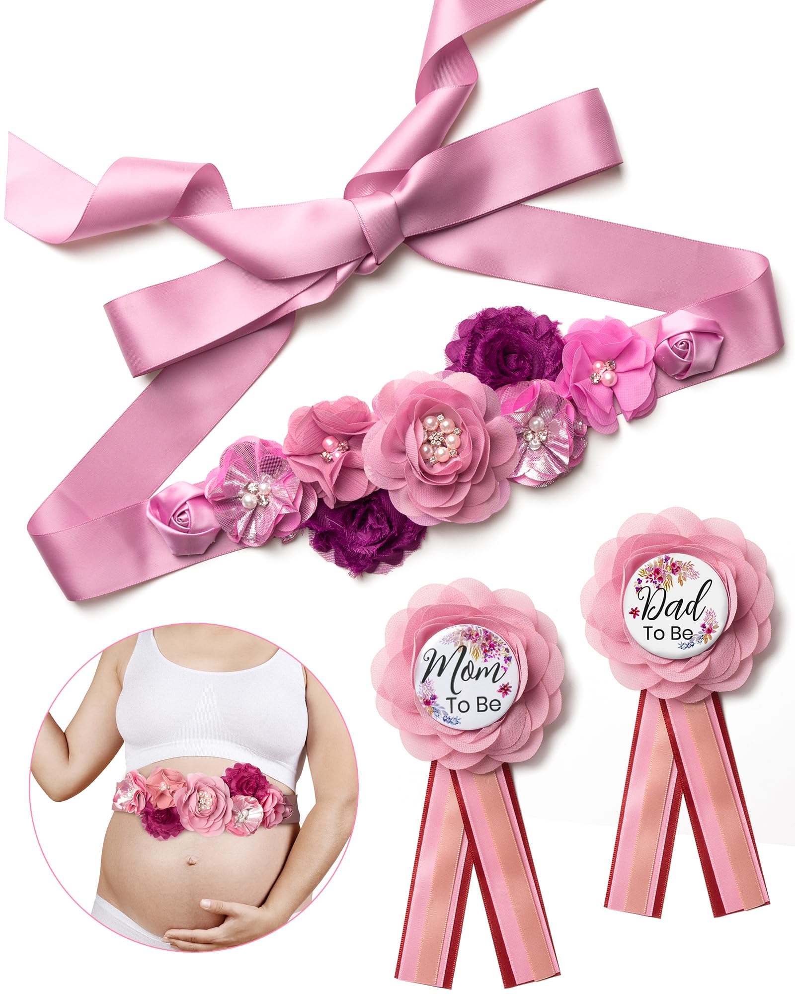 Amazon.com : Floral Boho Maternity Sash Mom to Be Daddy to Be Corsage ...