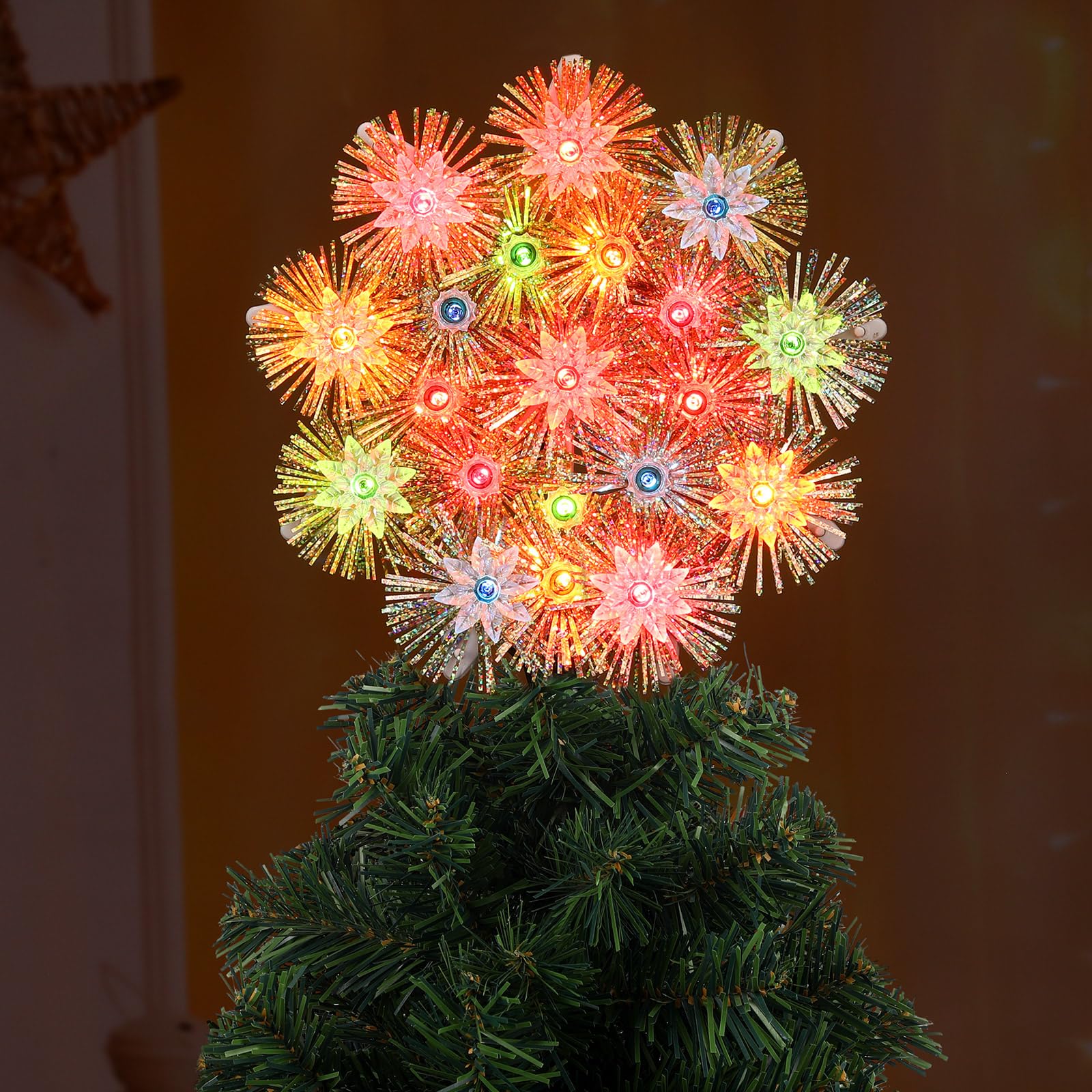 Amazon.com: Seeloowy 8" Lighted Gold Tinsel Snowflake Christmas Tree ...