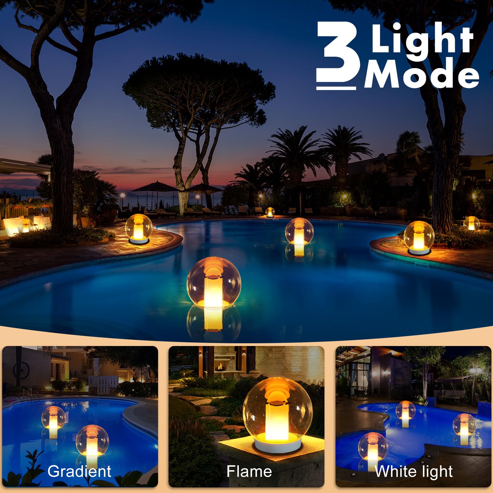 Snapklik.com : Floating Pool Lights, Waterproof Solar Flame Round Pools ...