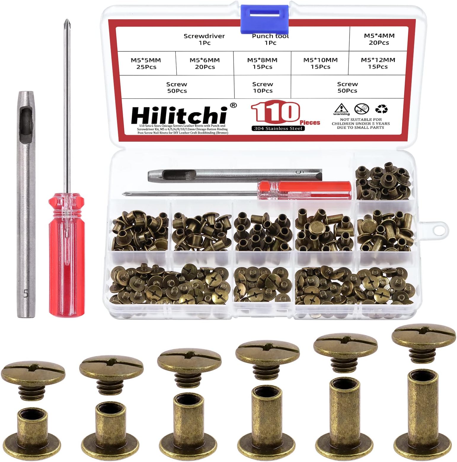 Hilitchi 110 Sets Bronze Chicago Screws Buttons Flat Head Screws ...