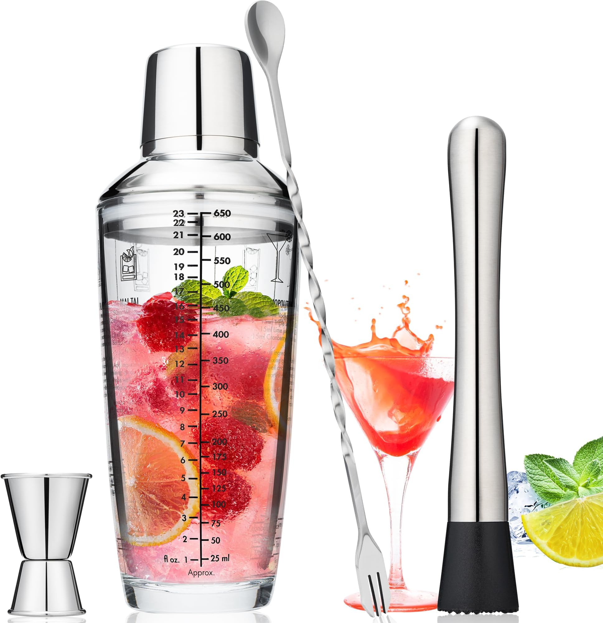 Amazon.com: Premium Cocktail Shaker Kit Bar Gift Set with Mason Jar ...