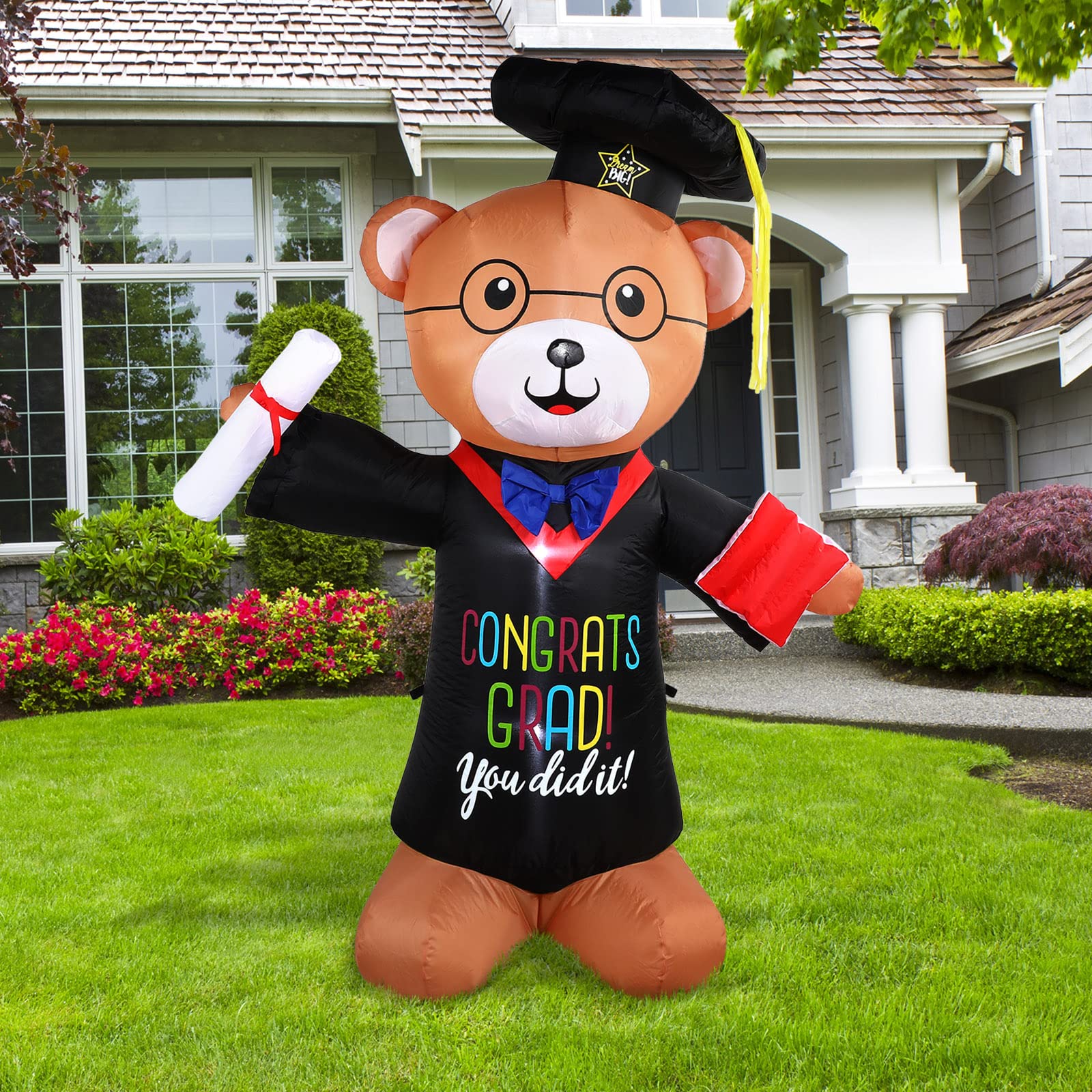 Junkin 6 Foot Tall Graduation Inflatable Brown Bear with Cap and Gown ...