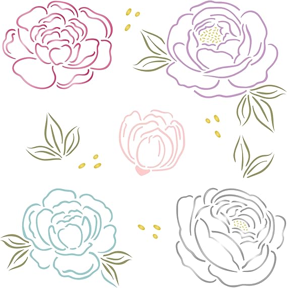 Amazon.com: Stencils for Walls: Peony Collection Stencil, 10 x 10 inch ...