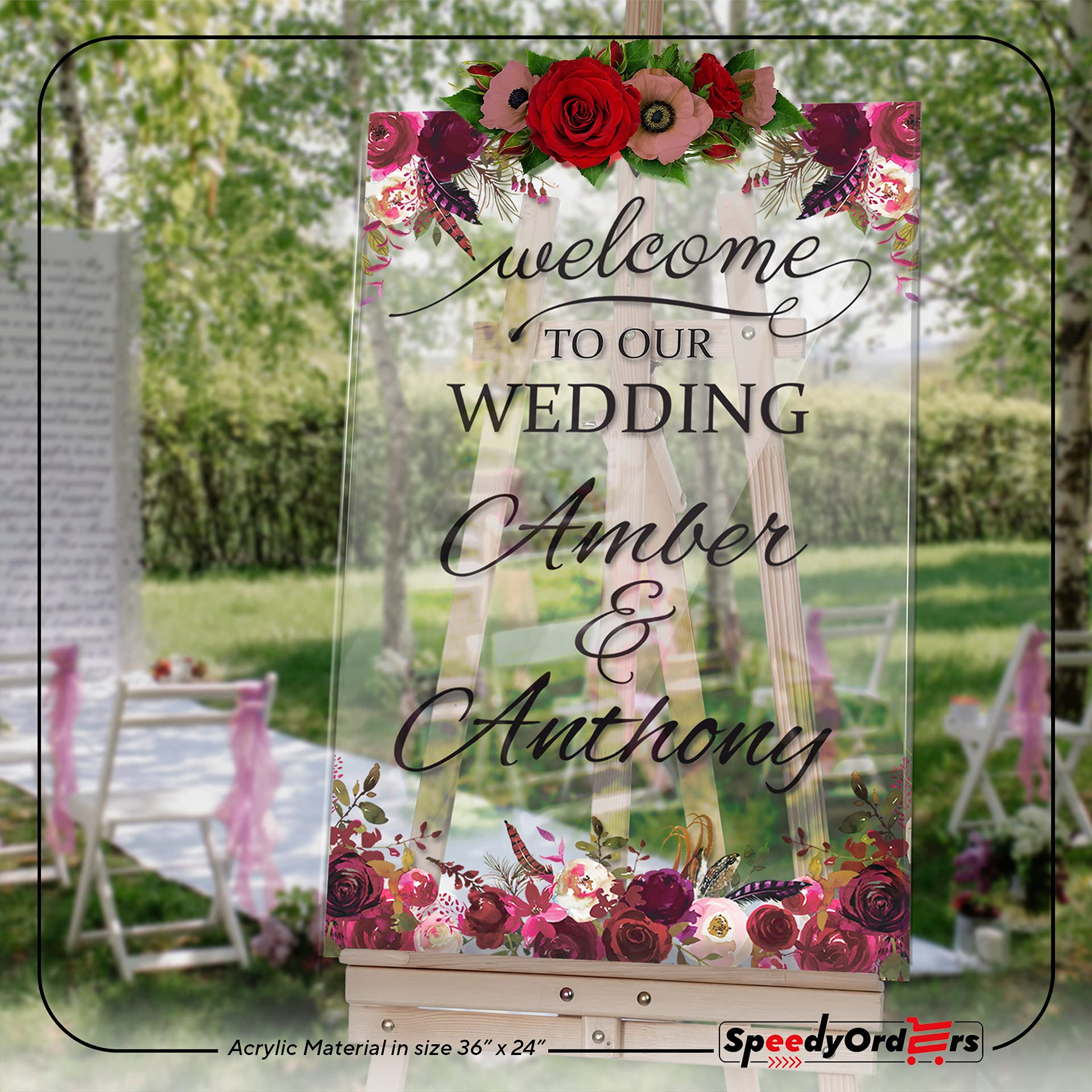 Buy Roses Themed Wedding Sign - Wedding Welcome Sign - Wedding ...