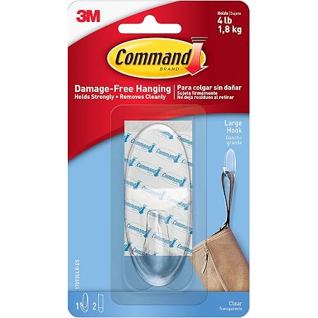 Command Large Hook, Pack 1 Hook and 2 Adhesive Strips, Transparent ...