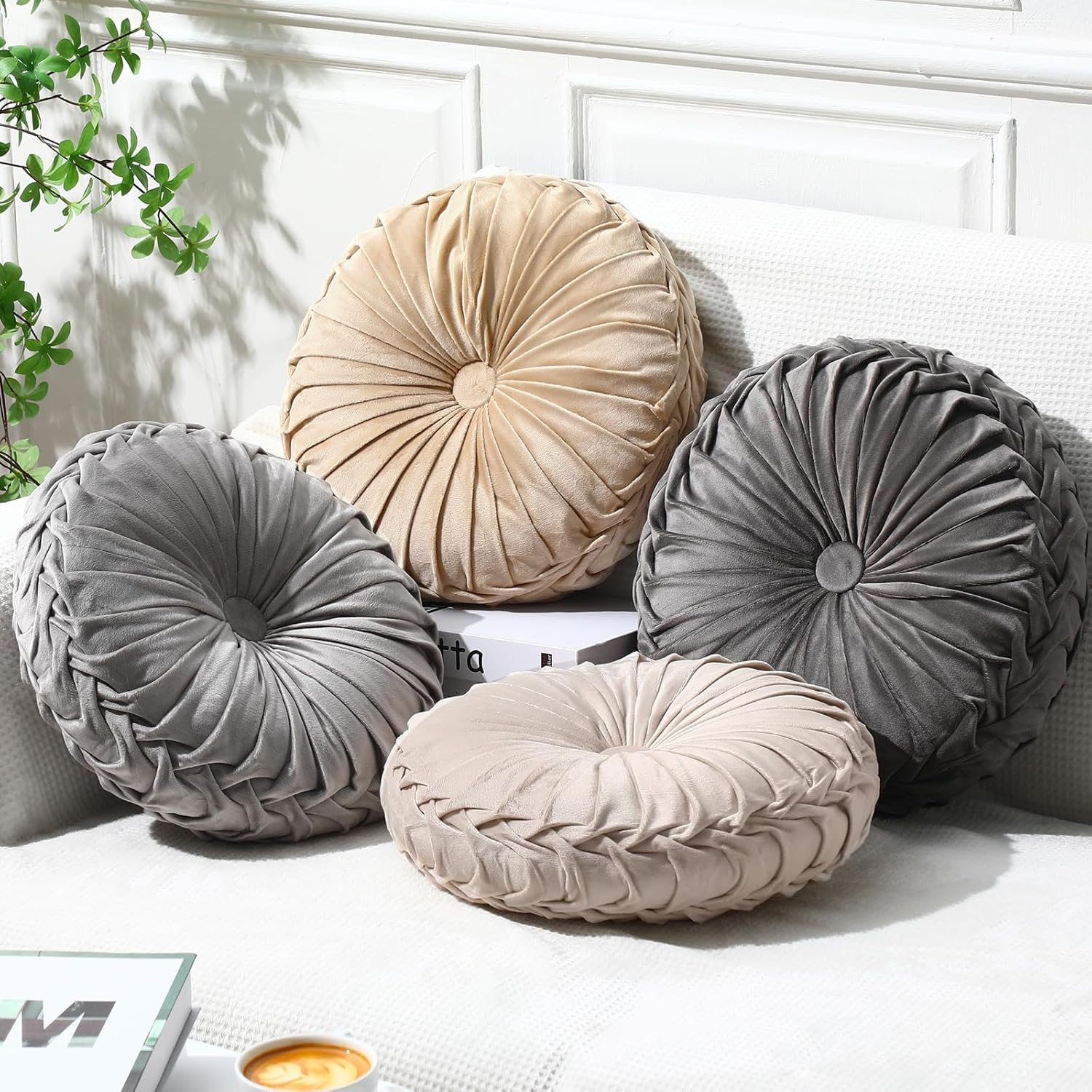 Amazon.com: Kathfly Set of 4 Decorative Round Pleated Throw Pillows ...