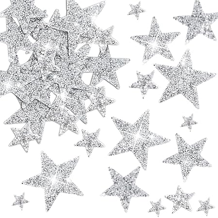 Amazon.com: 32 Pieces 5 Sizes Iron On Star Patches Adhesive Star ...