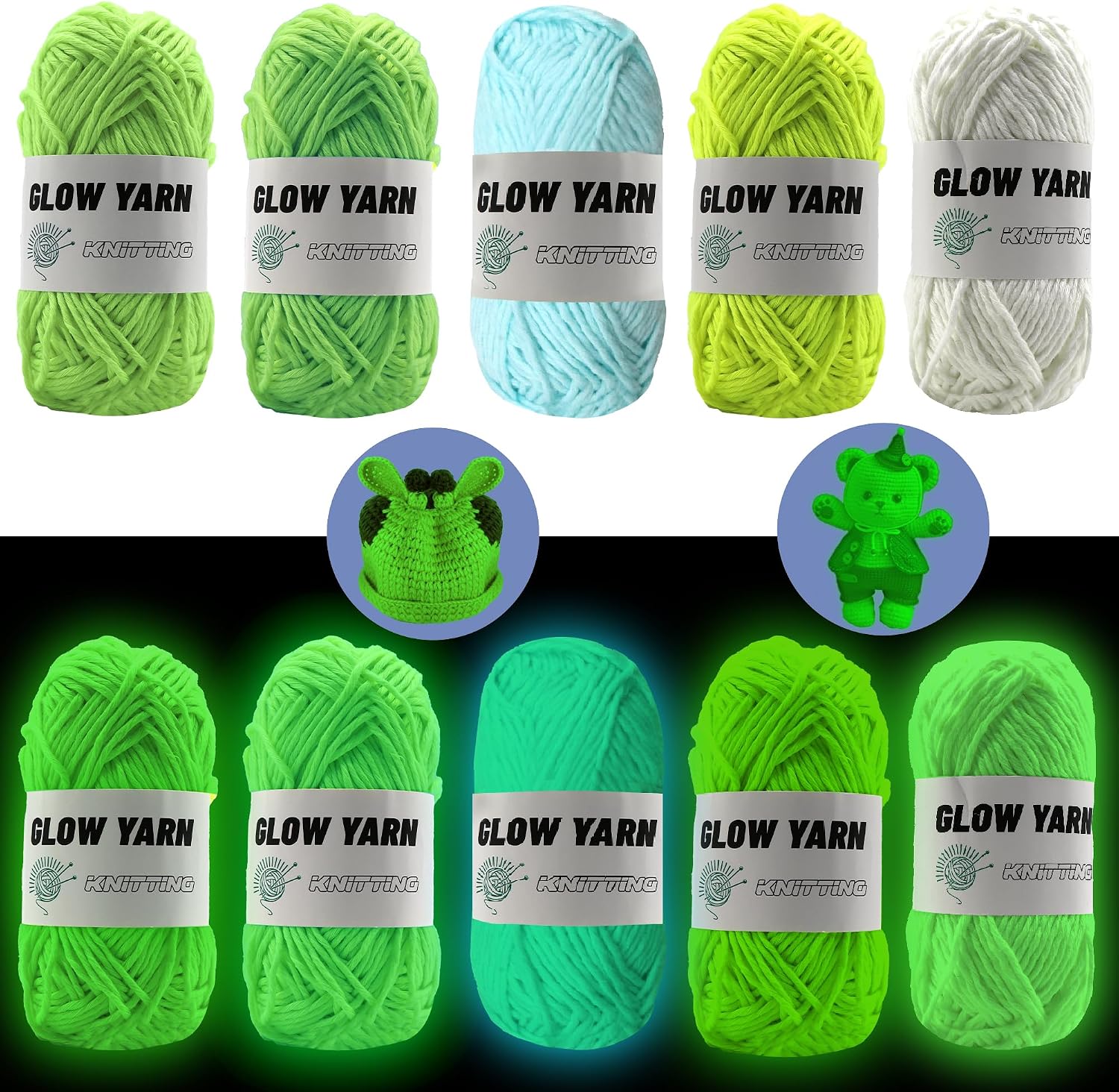 Amazon.com: kaidun 5 Rolls Glow in The Dark Yarn Luminous Crochet Yarn ...