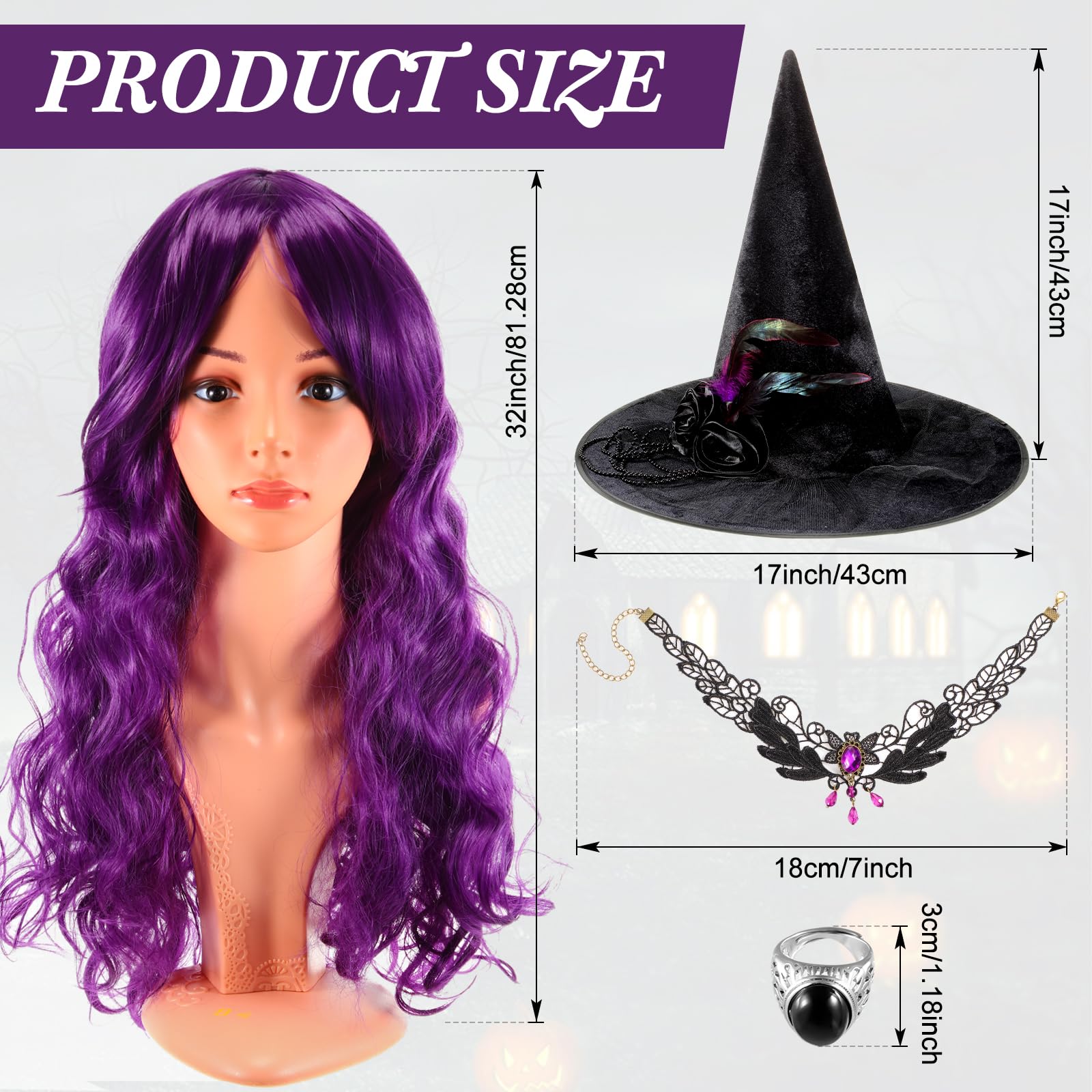 Xtinmee 4 Pcs Halloween Witch Hat and Wig Sets Include Black Witch Hat ...