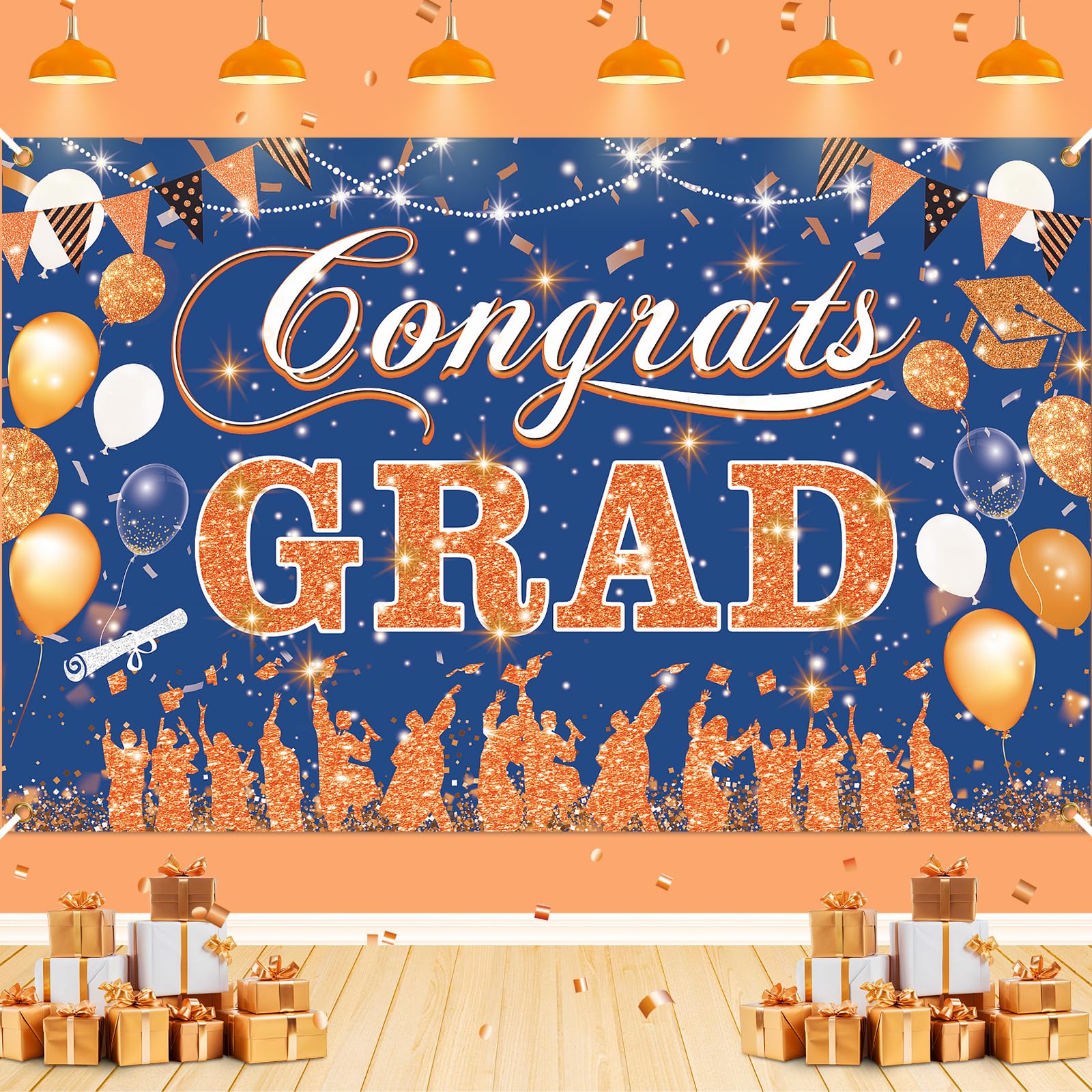 Amazon.com: Blue Orange Graduation Decoration Banner, Blue Orange ...