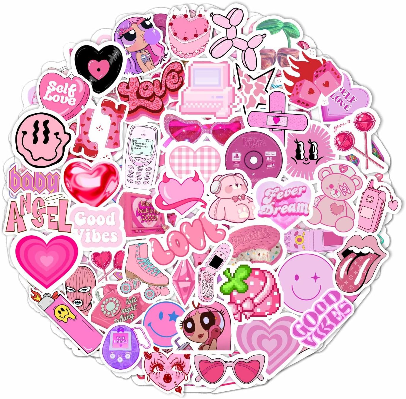 Amazon.com: BulbaCraft 100Pcs Y2K Stickers Pink for Water Bottle and ...
