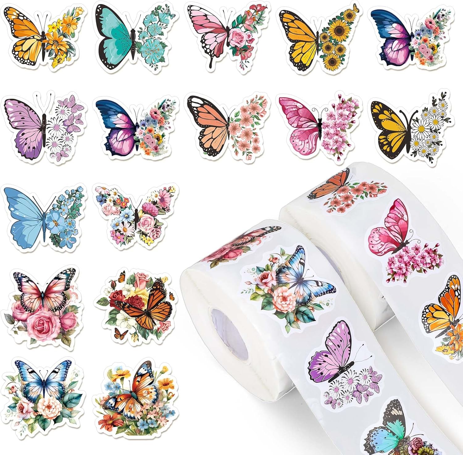 Amazon.com: Whaline 1000Pcs Butterfly Flower Stickers Roll Spring ...