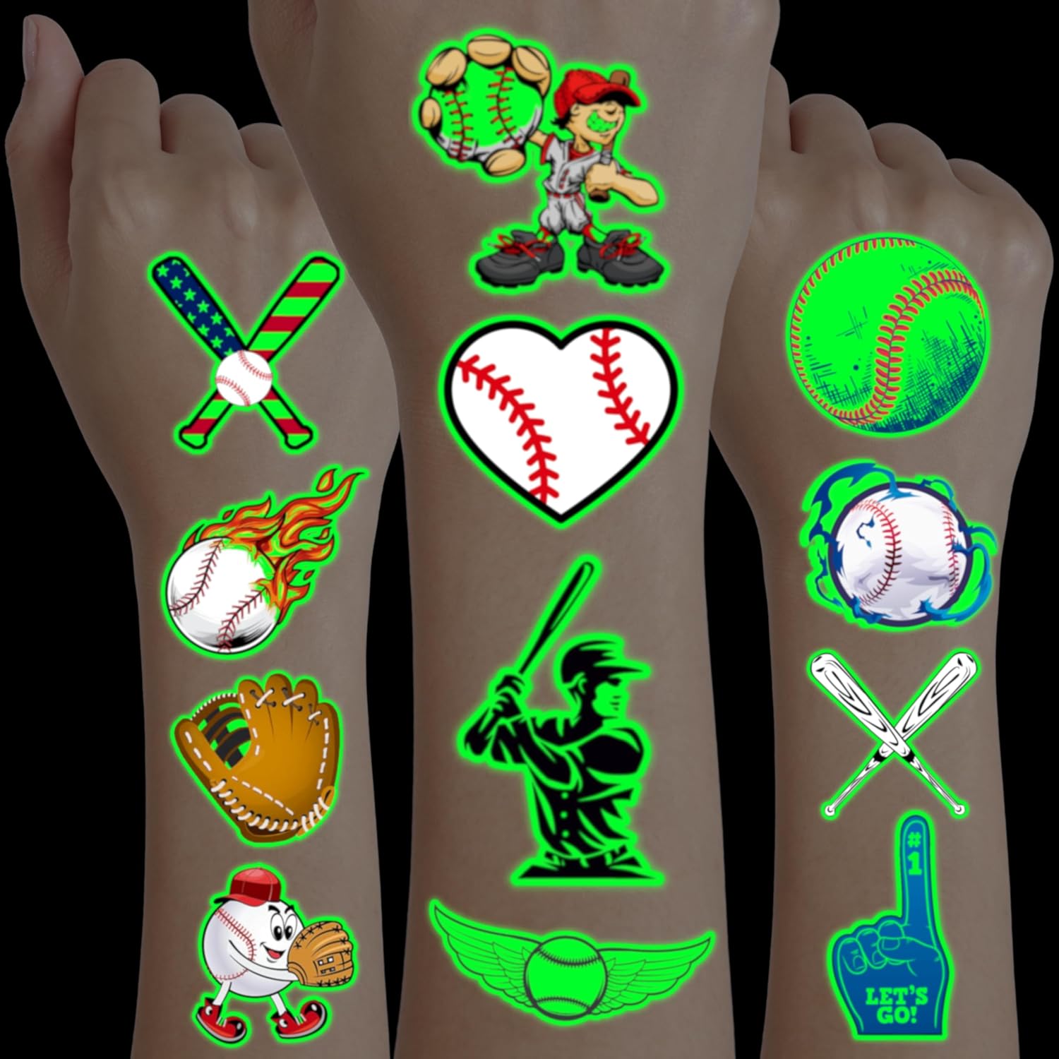 Amazon.com : 96PCS Baseball Pre-Cut Temporary Tattoos for Kids - Sports ...