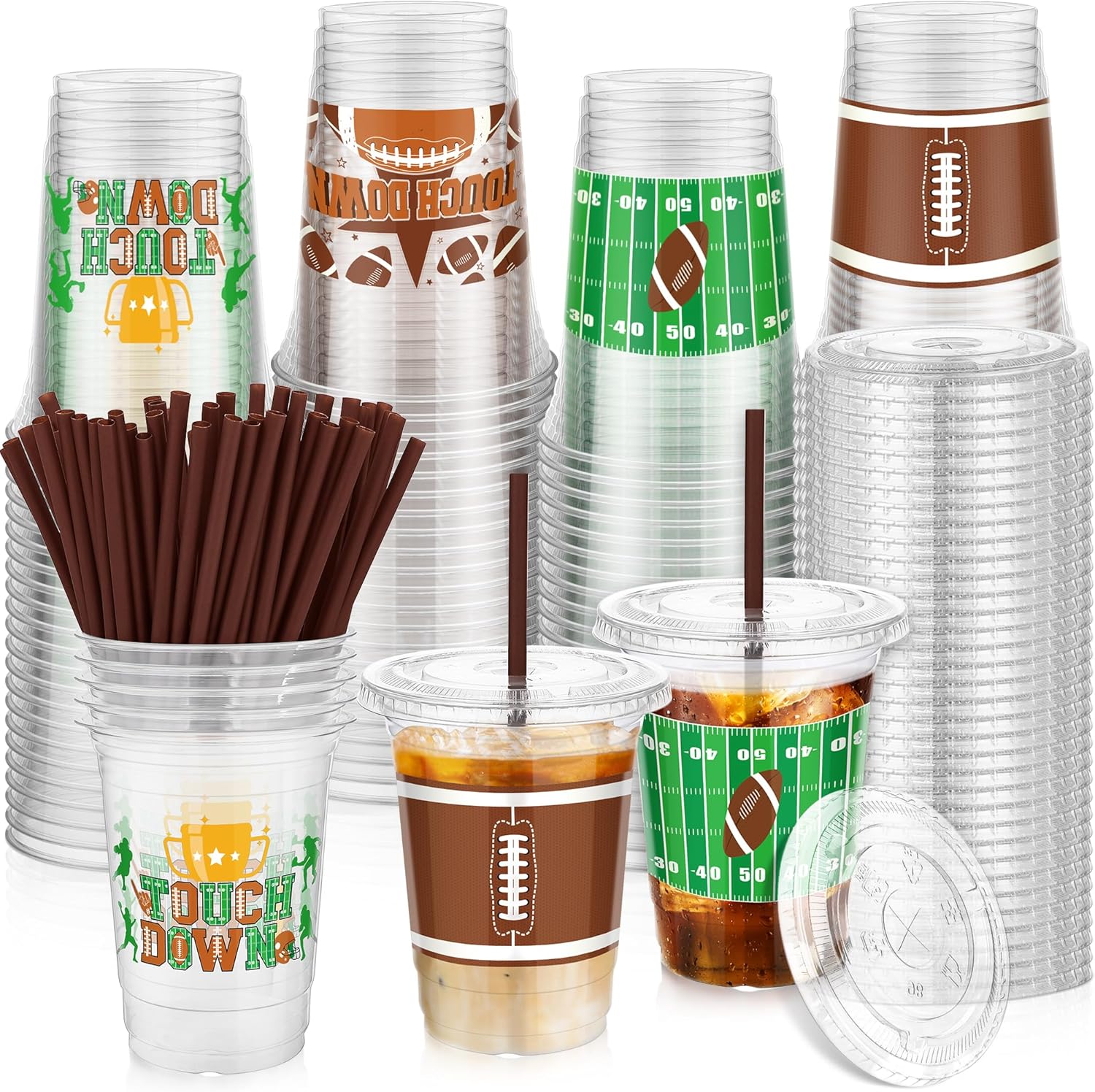 Amazon.com: Kochorie 60 Sets 16oz Football Party Plastic Cups with Lids ...