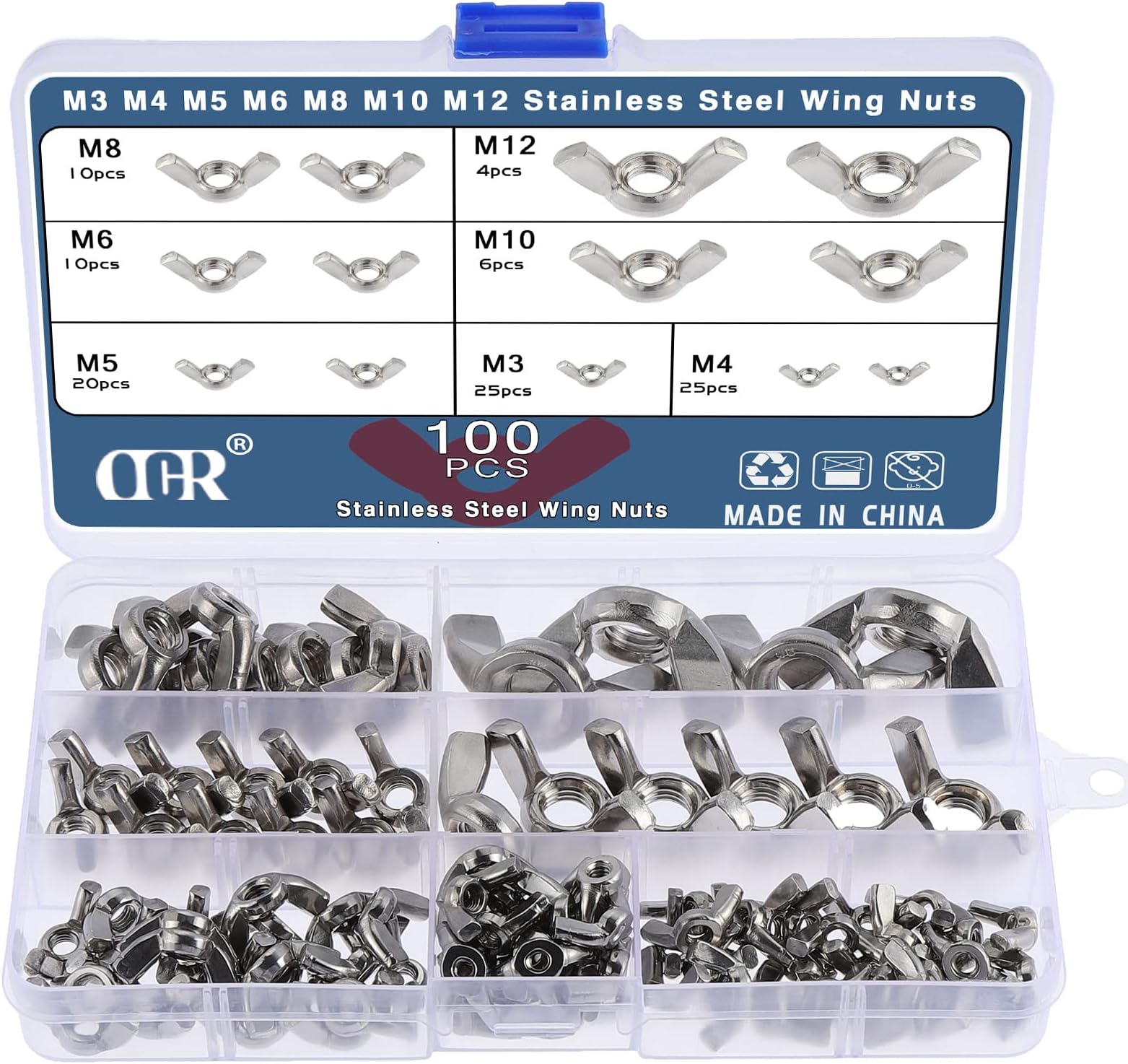 Amazon.com: OCR 100Pcs 7Sizes Butterfly Wing Nuts Assortment Kit, M3 M4 ...