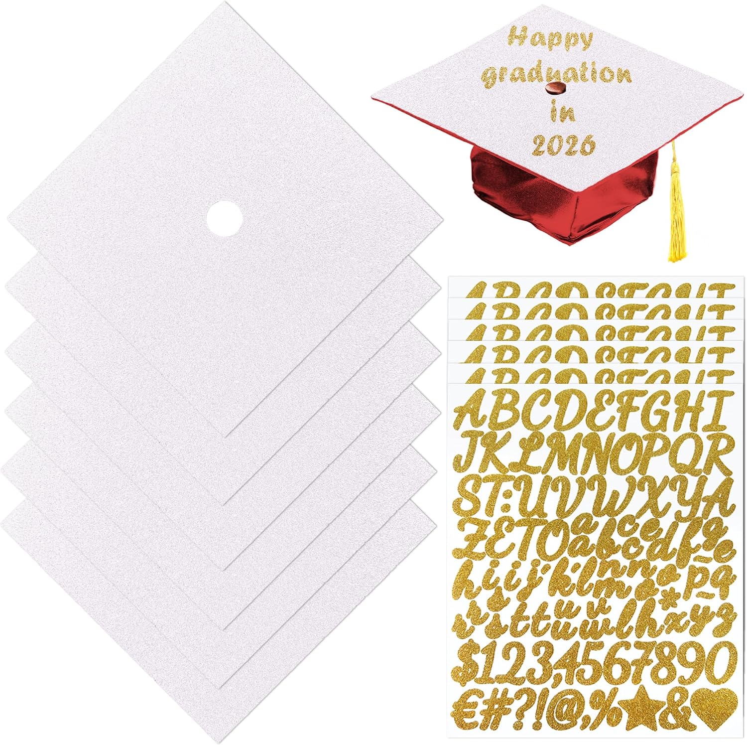 Amazon.com: LUFEEMGA Graduation Cap Decorations, 6Pcs Glitter Cardstock ...