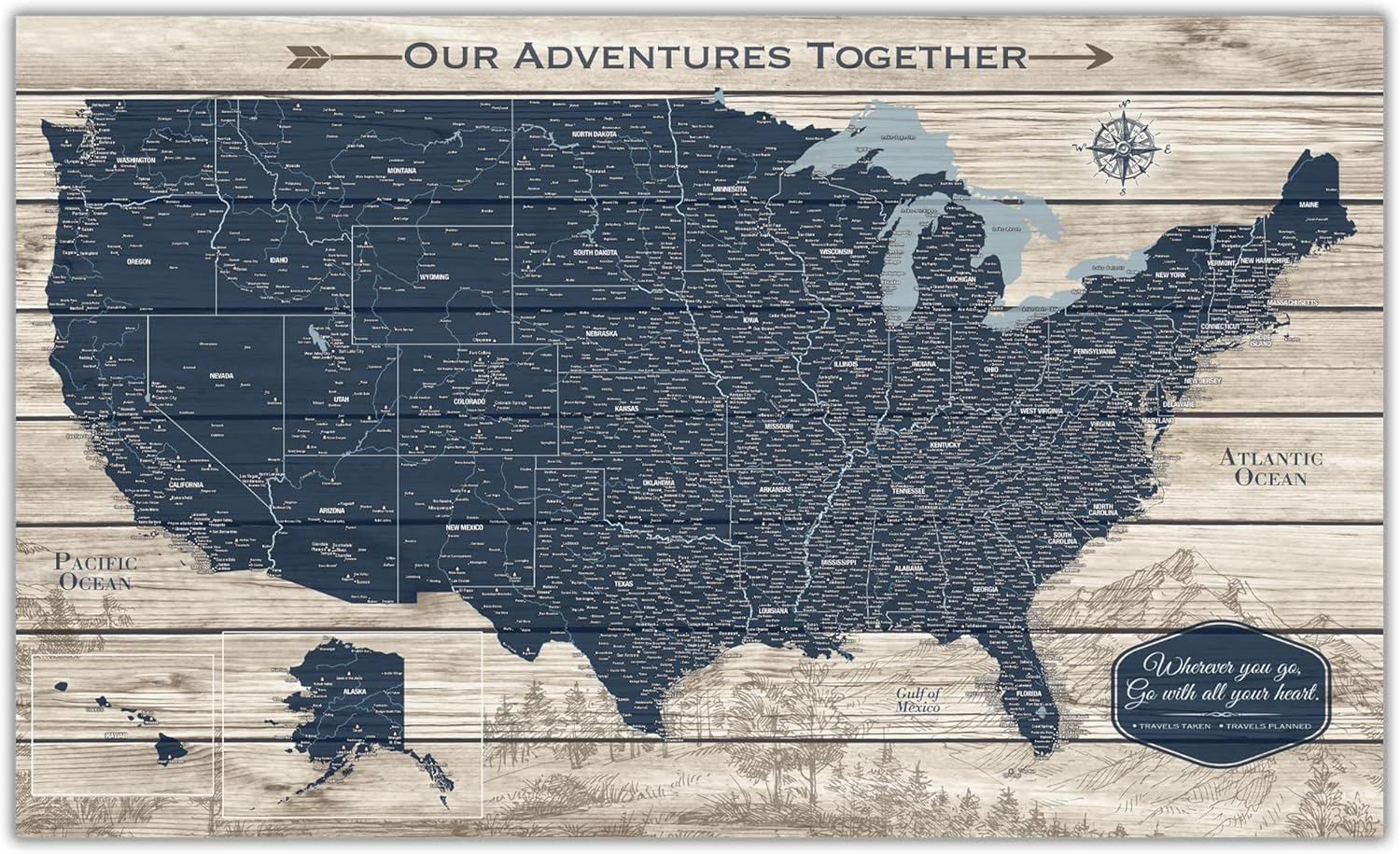 USA Push Pin Map - Rustic Wood Grain Design Nepal | Ubuy