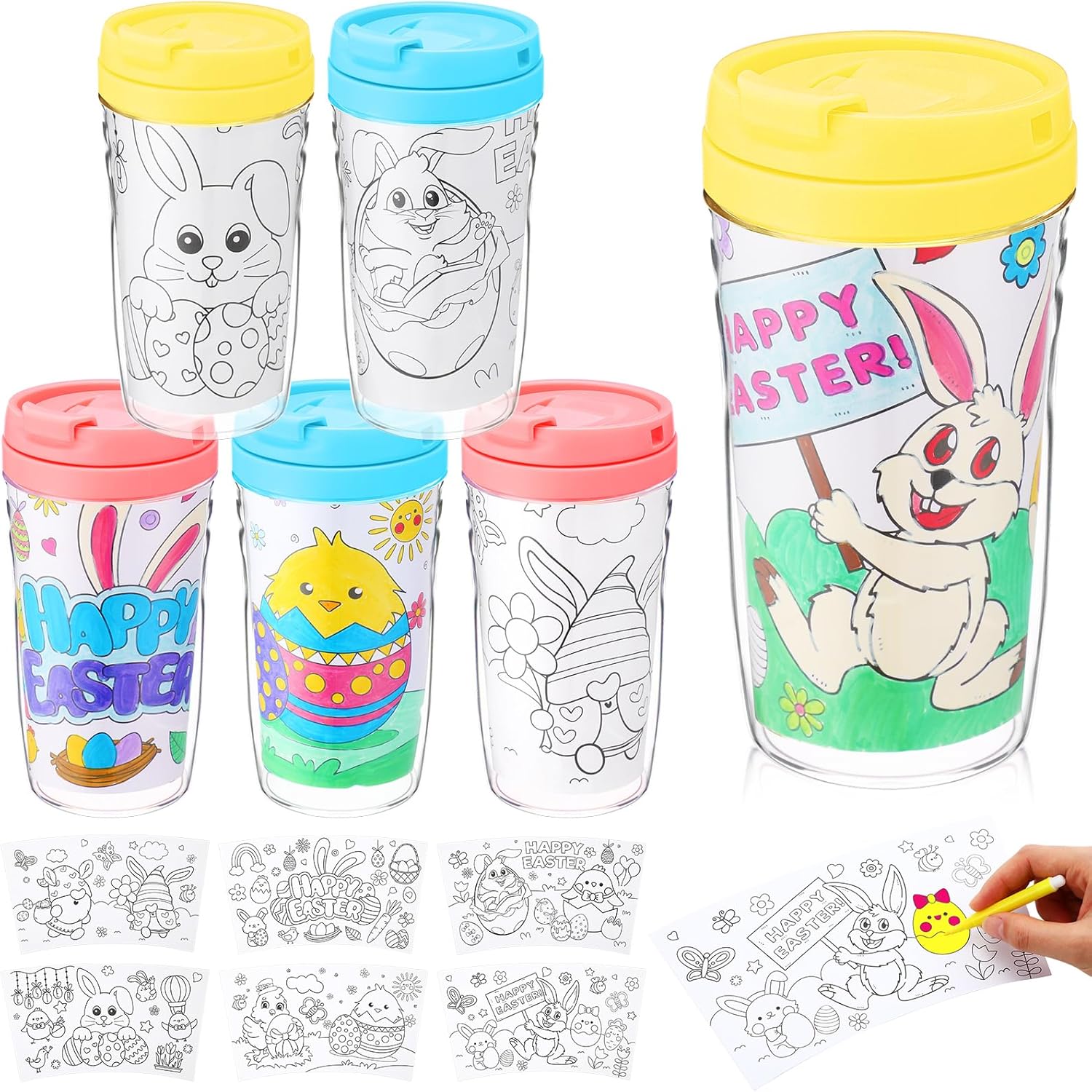 Amazon.com: Resholder 12 Set Easter Crafts Easter Coloring Cup Easter ...