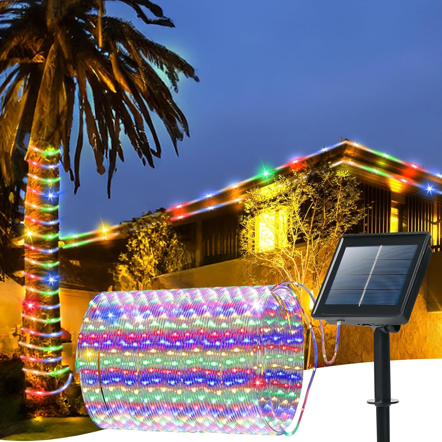 ZhenQiu Solar Rope Lights, 66ft 200LED Solar Powered Outdoor String ...