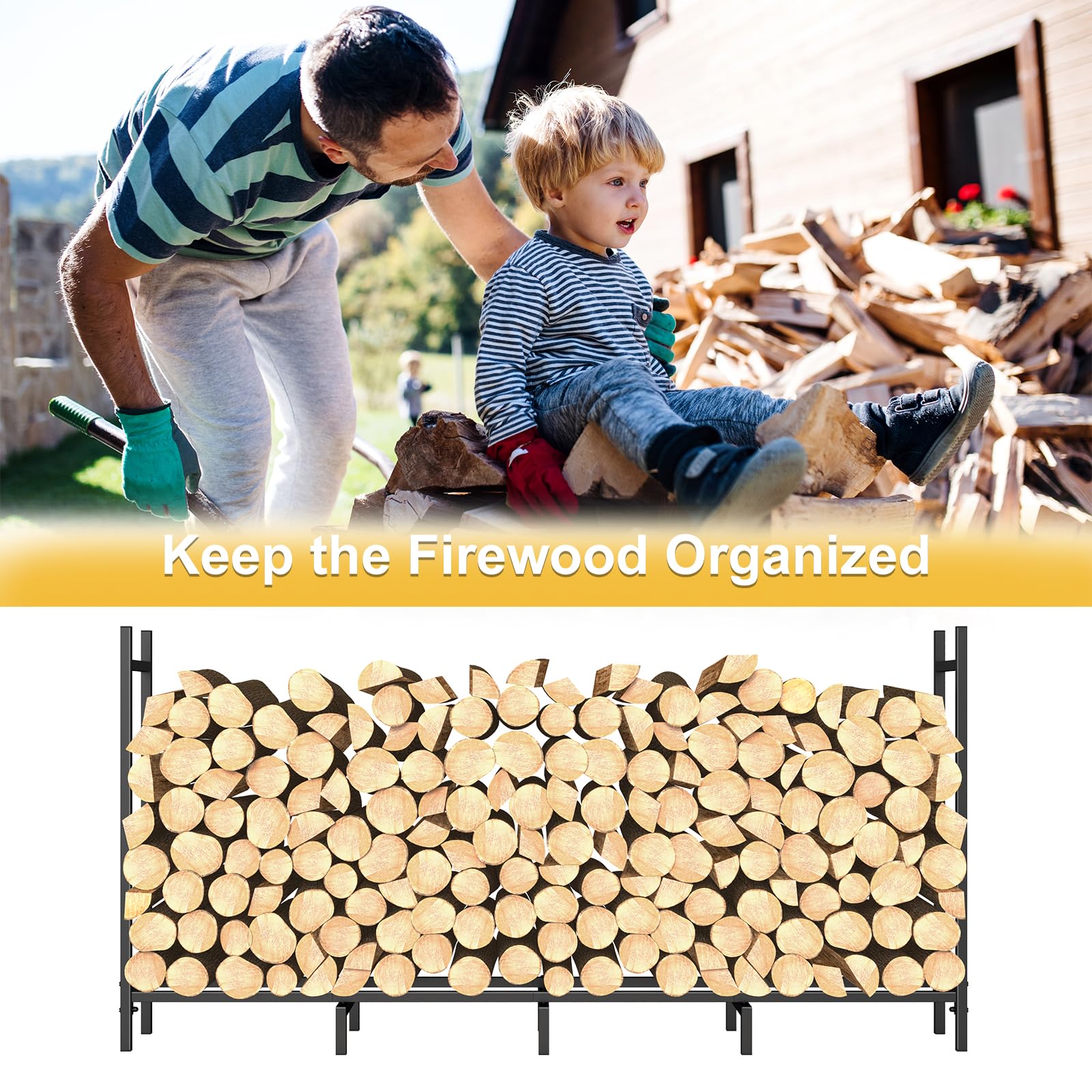 NANANARDOSO 5.3ft Firewood Rack Outdoor Firewood Holder for Fireplace ...