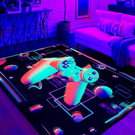 Amazon.com: KMkicme Gaming Area Rug Blacklight for Bedroom Game Printed ...