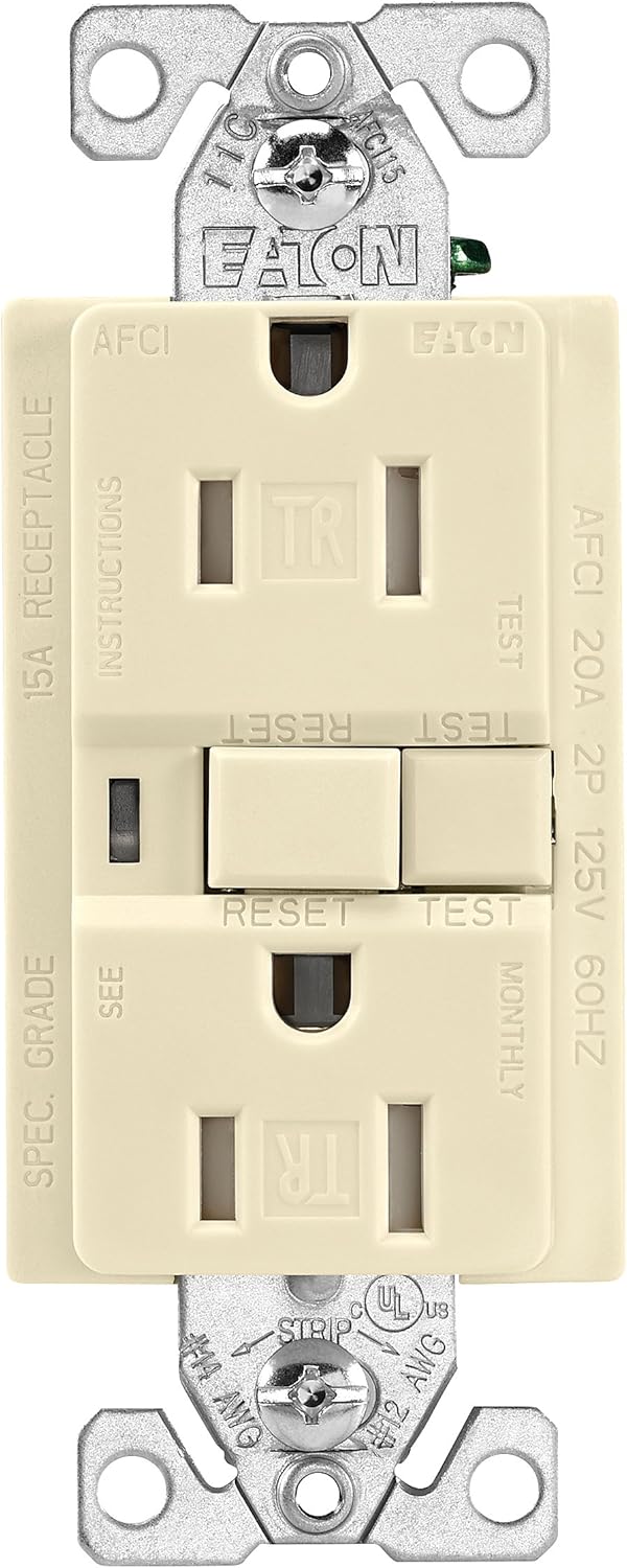 Eaton TRAFCI15A 15 Amp Tamper Resistant AFCI Receptacle, Almond Finish ...