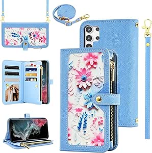 Amazon.com: Furiet Floral Wallet Case for Samsung Galaxy S25 Ultra 5G with Wrist Strap Shoulder ...