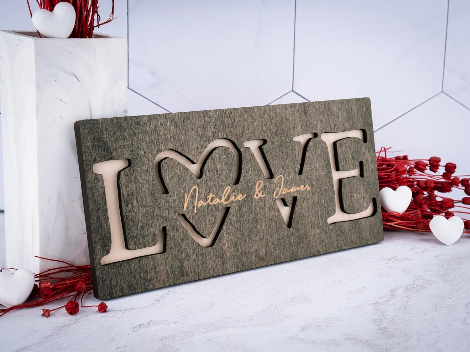 3D Carved Love Sign, Personalized Love Sign with Couple’s Names – 4 ...