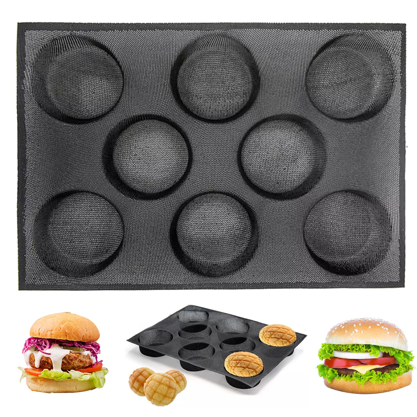 masteymoh Silicone Hamburger Bun Mold, Hamburger Bun Pan 8 Cavity ...