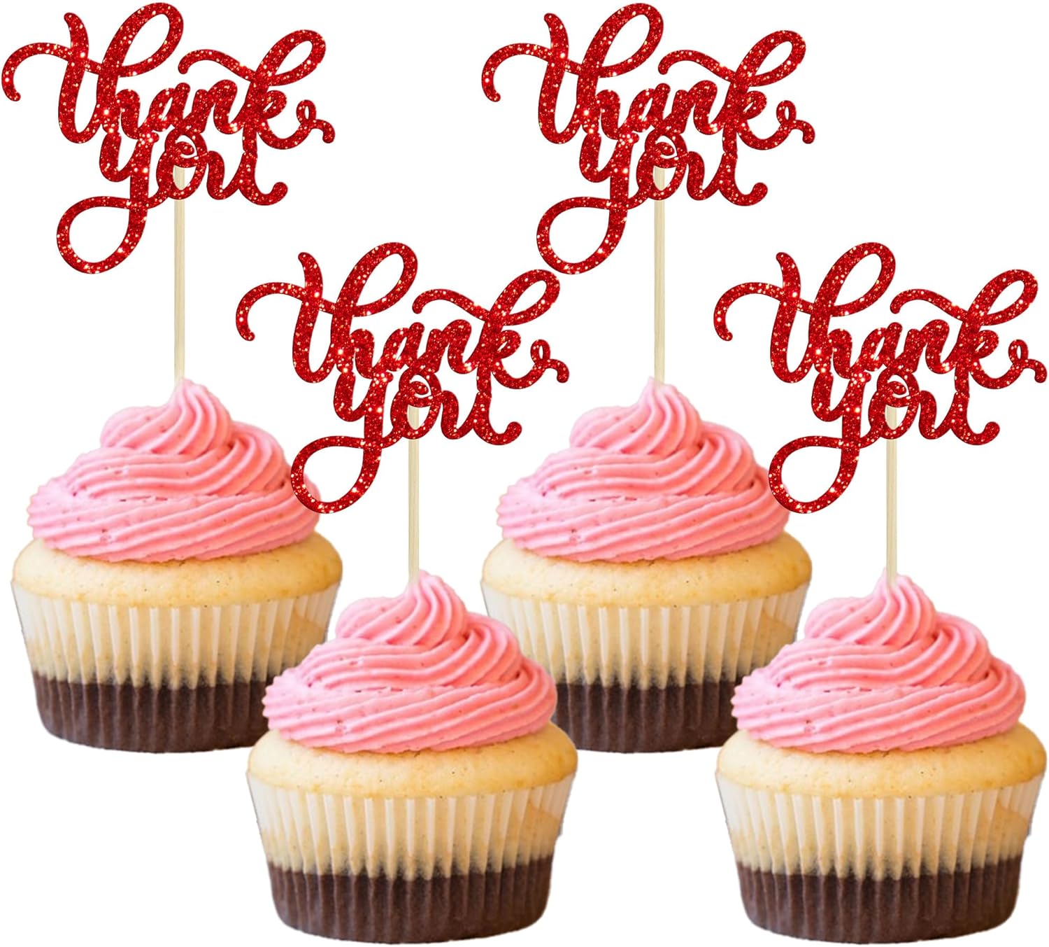 Amazon.com: 24Pcs Thank You Cupcake Toppers Glitter Thankful Cupcake ...